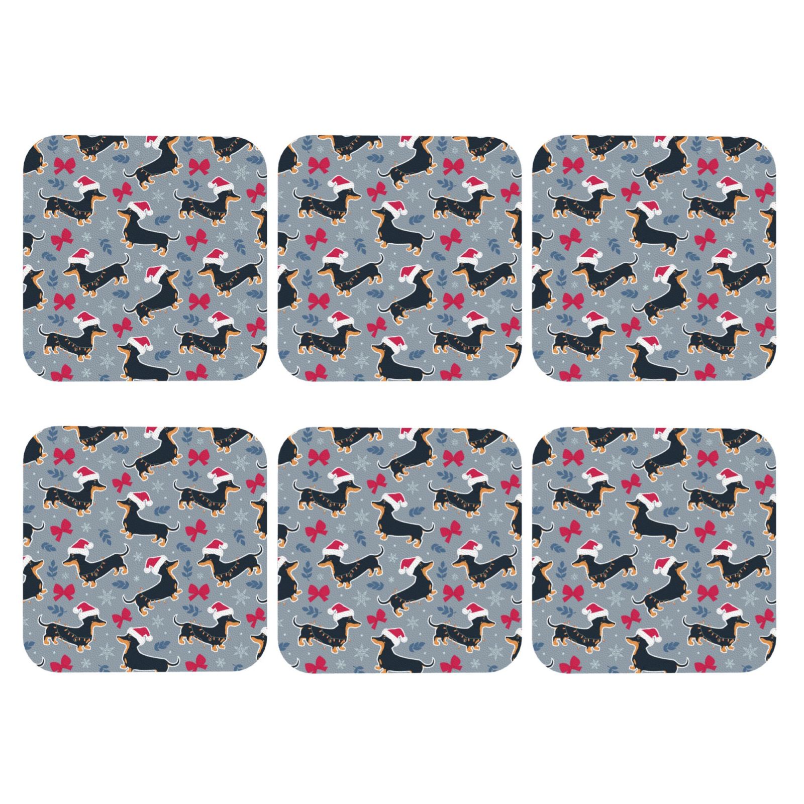 Bingfone Vintage Christmas Hat Dachshund Leather Drinks Coasters with ...