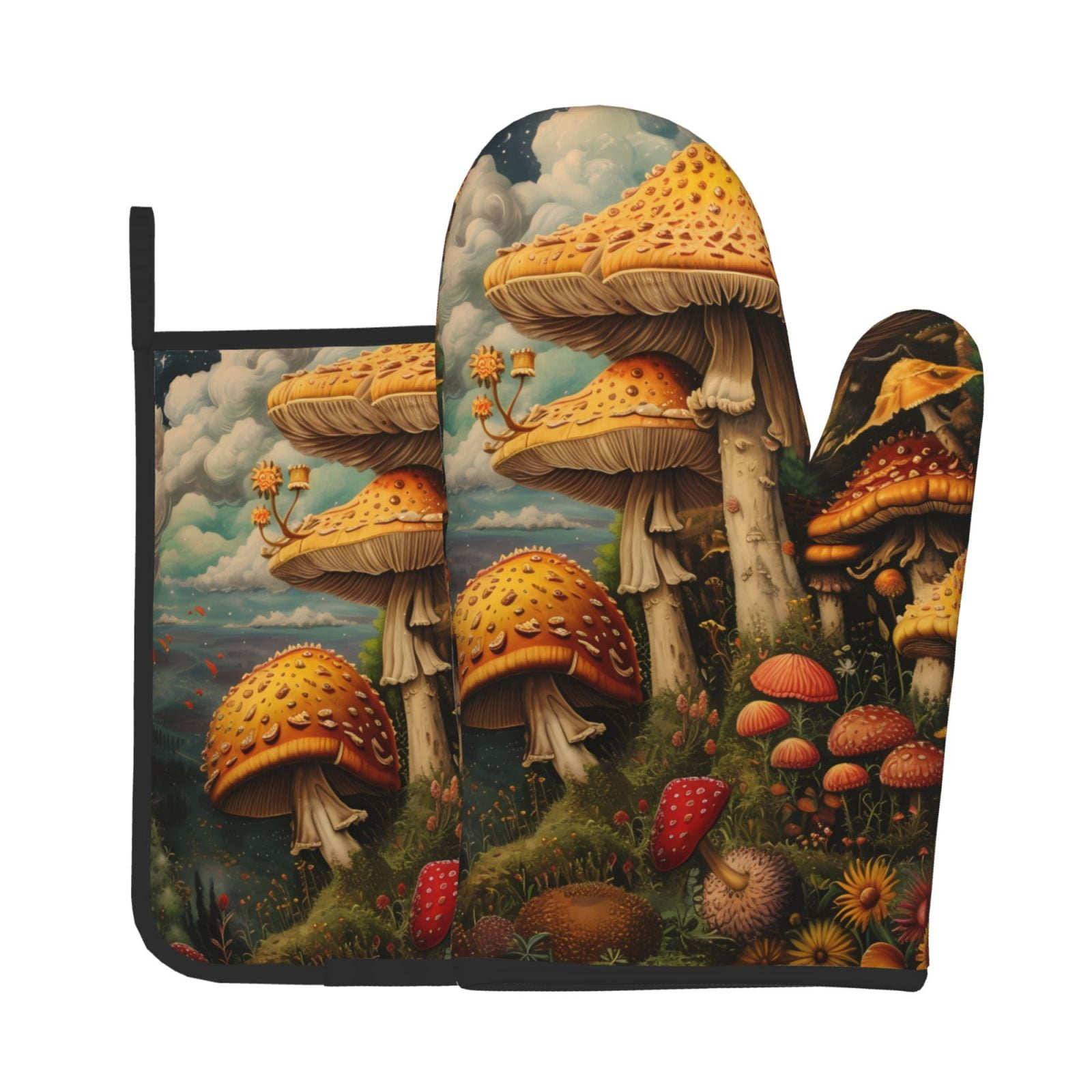 Bingfone Vintage Cloud Mushroom Print Oven Mitts Pot Holders Set 2 PCS ...