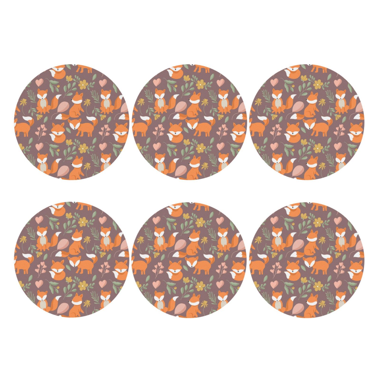 Bingfone Vintage Cute Little Fox Leather Drinks Coasters with Set of 6 ...