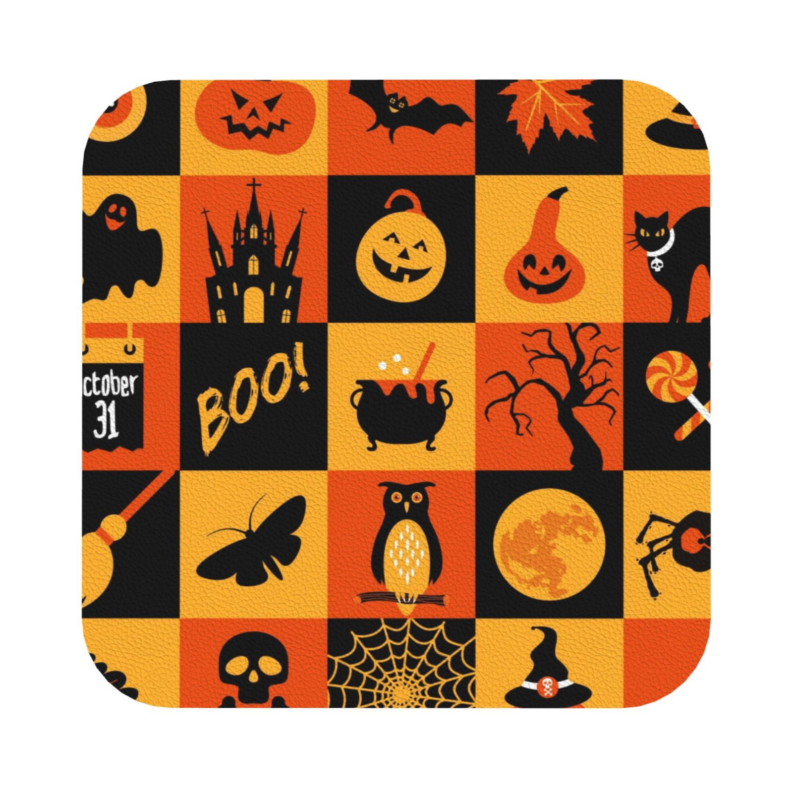 Bingfone Vintage Halloween Banner Symbols Leather Drinks Coasters With ...