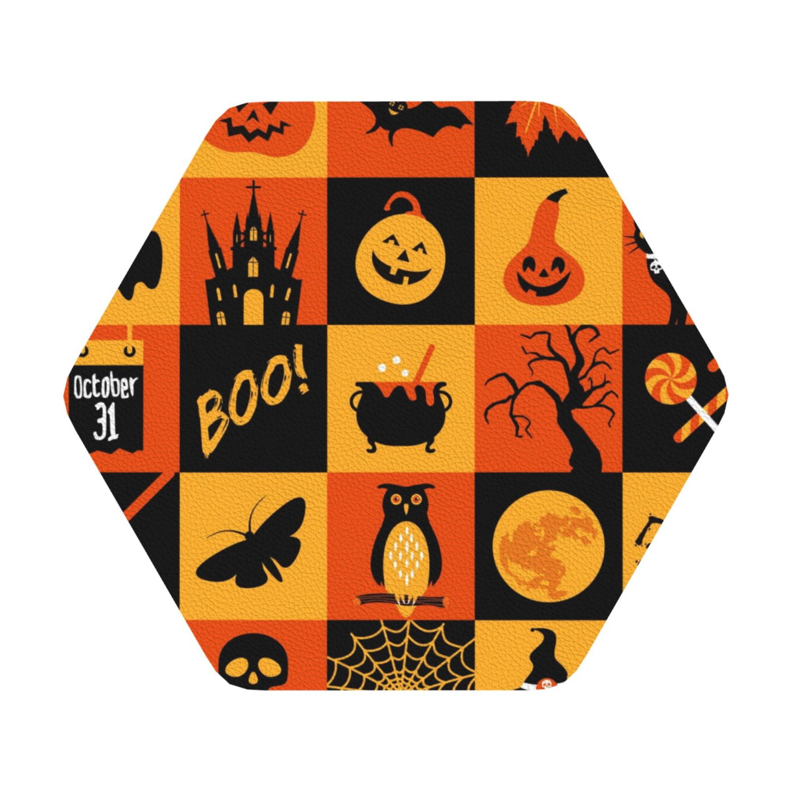Bingfone Vintage Halloween Banner Symbols Leather Drinks Coasters With ...