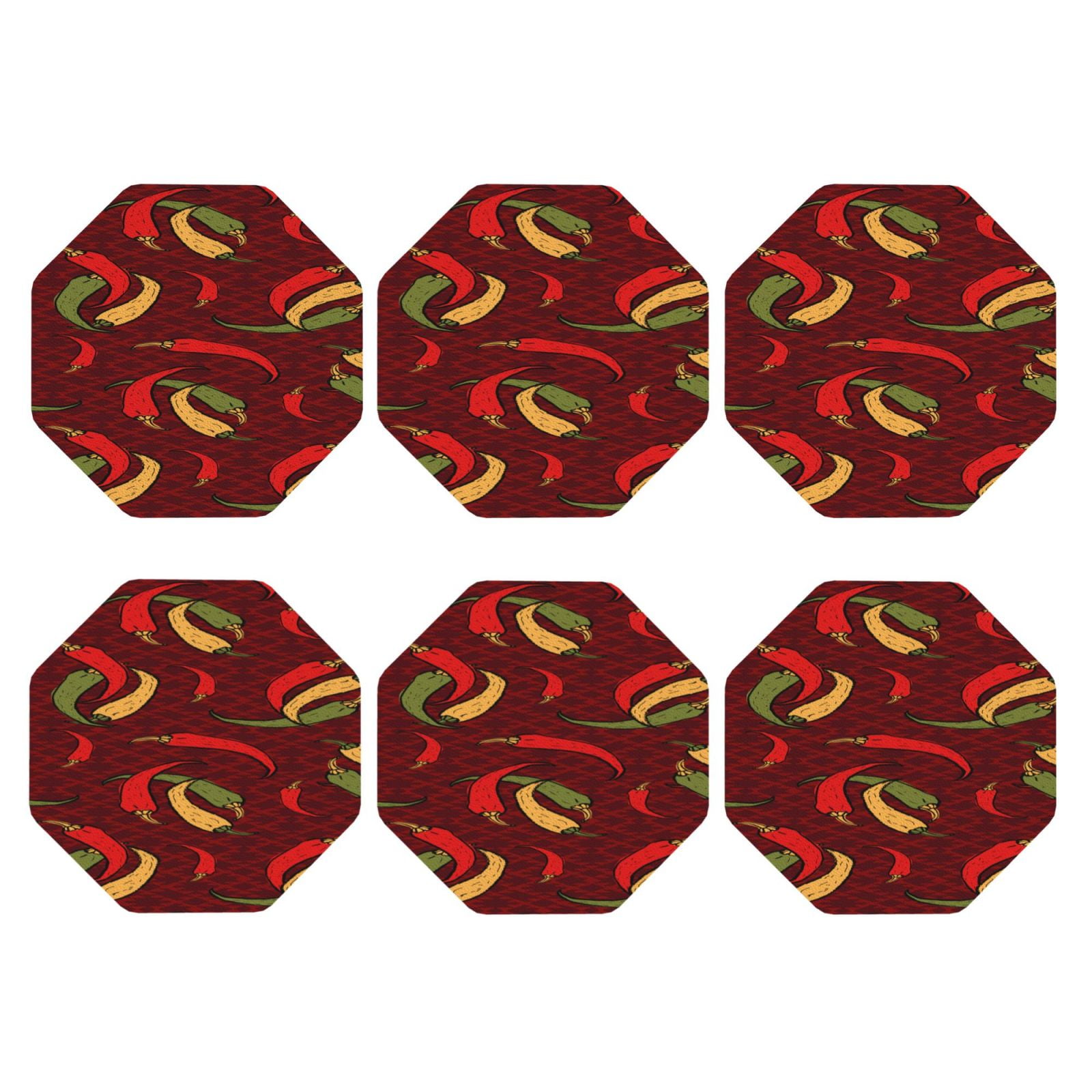 Bingfone Vintage Hot Chili Leather Drinks Coasters with Set of 6 ...