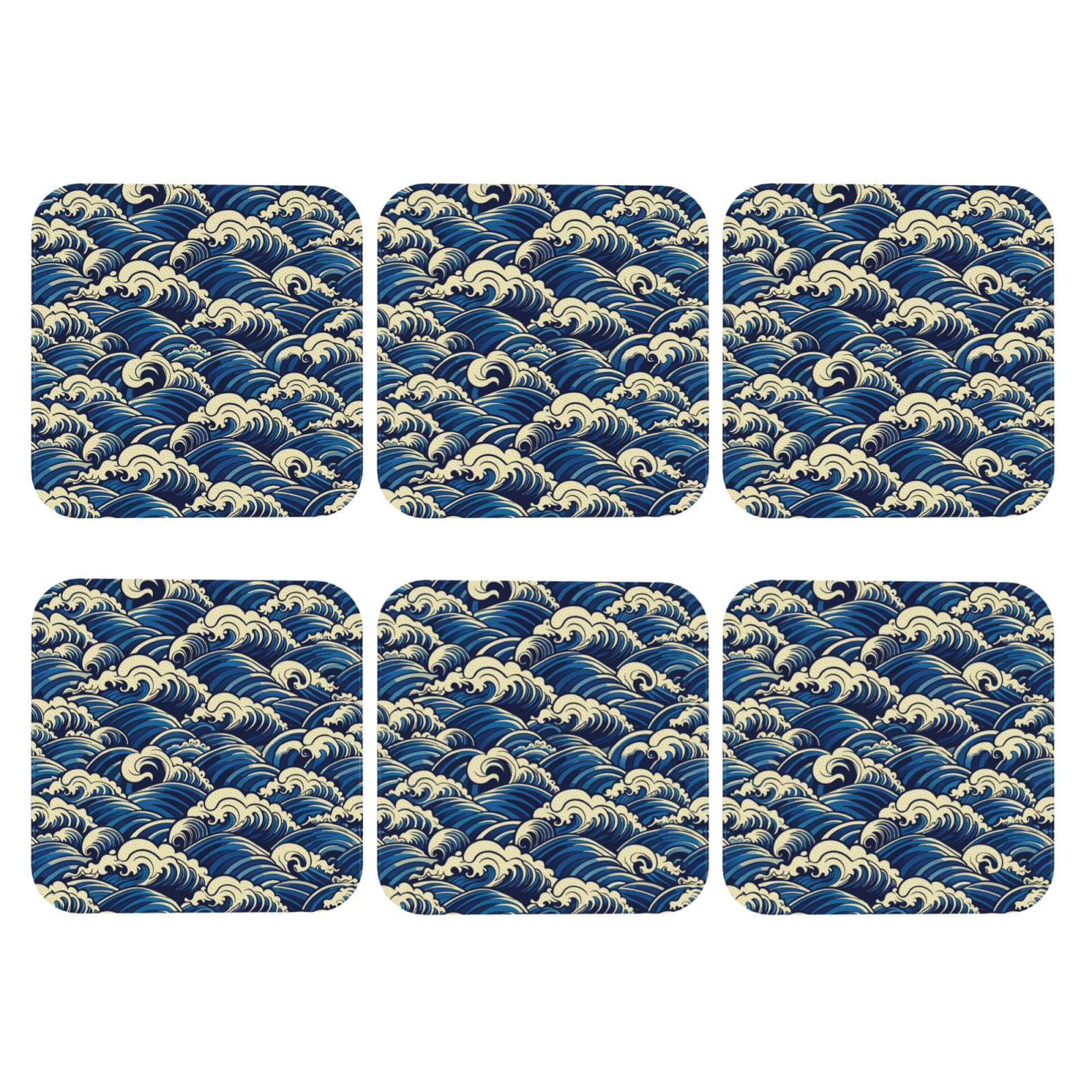 Bingfone Vintage Japanese Water Wave Leather Drinks Coasters with Set ...