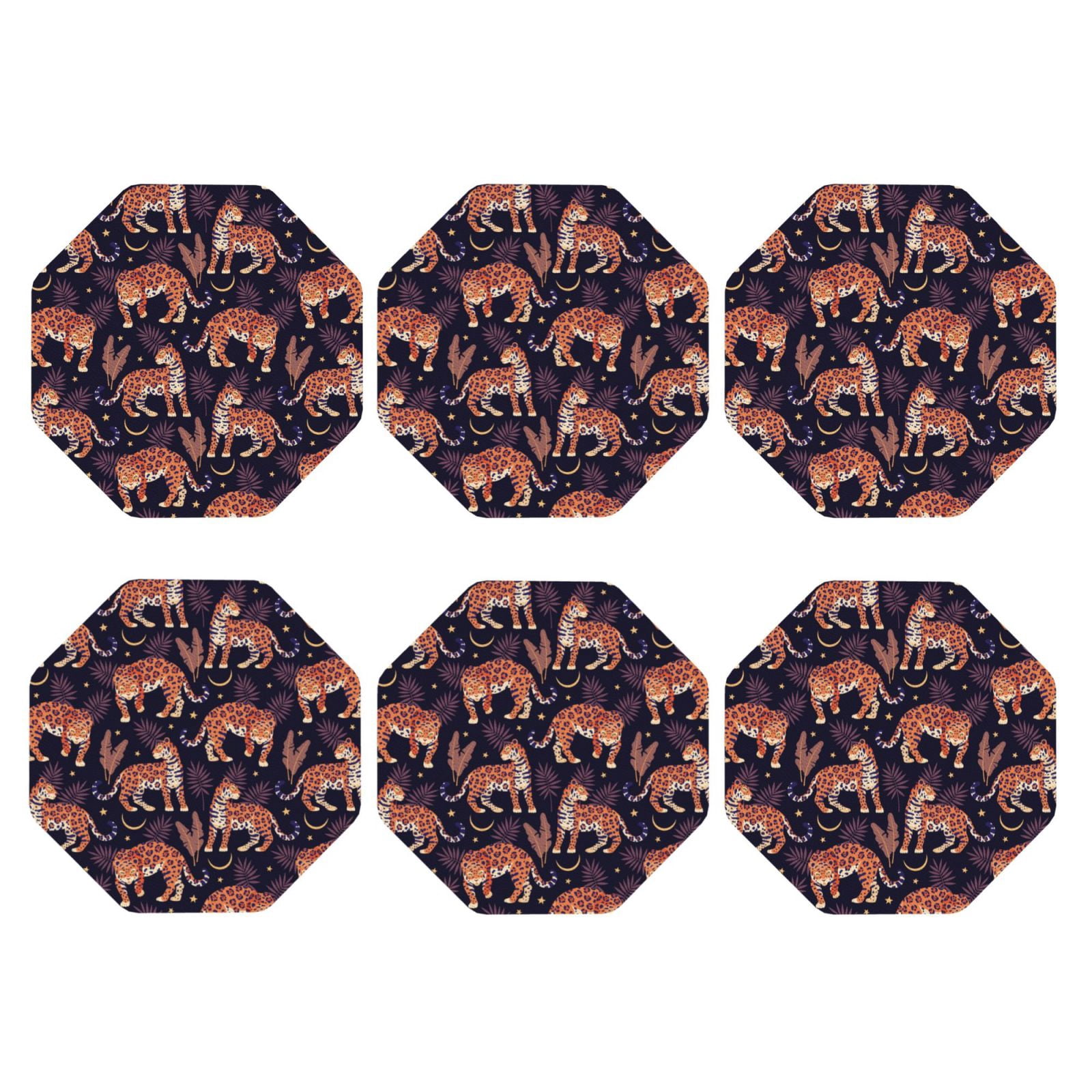 Bingfone Vintage Leopard Print Leather Drinks Coasters with Set of 6 ...