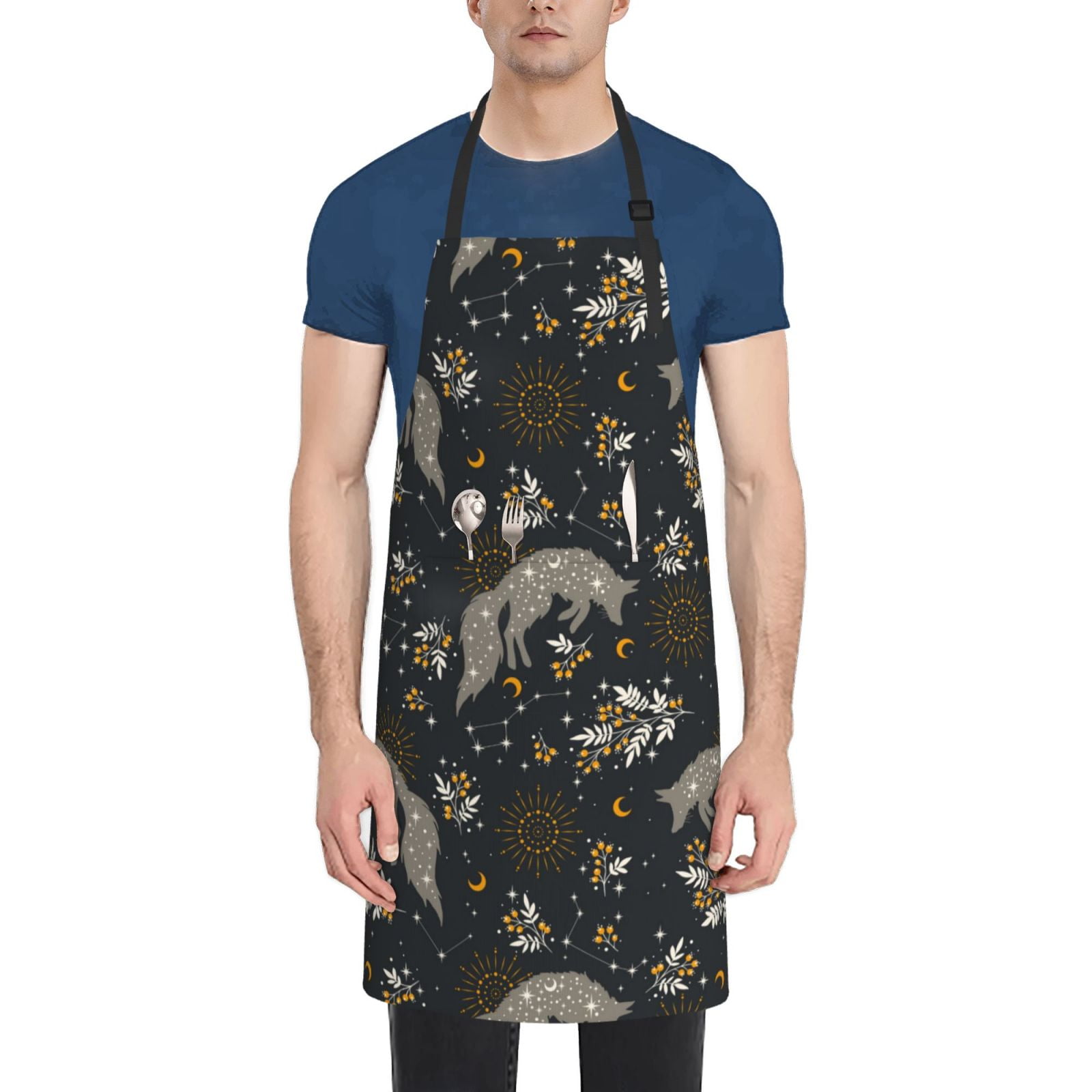 Bingfone Vintage Moon with Plants and Fox Apron Gifts For Men, Women ...