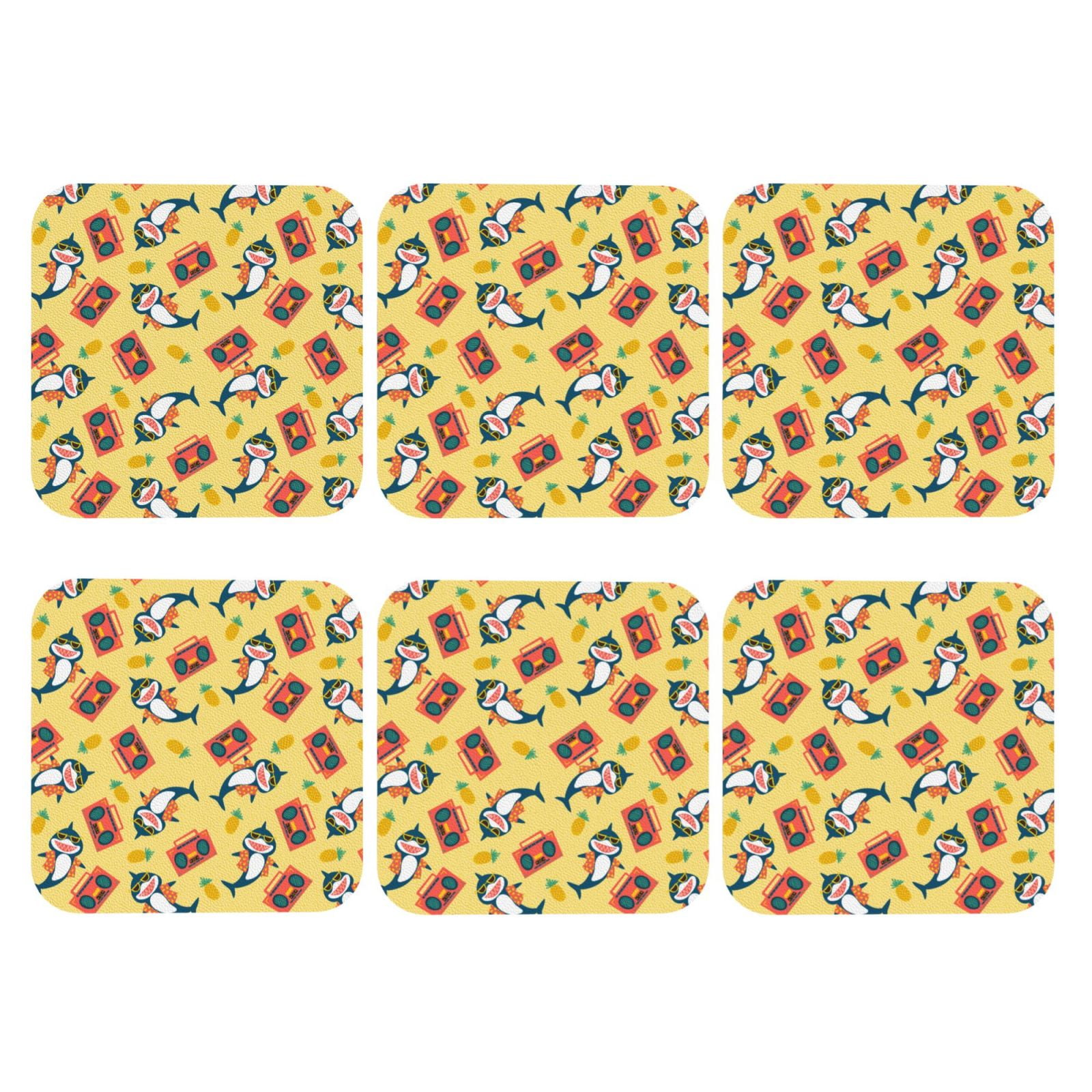 Bingfone Vintage Pineapples Sharks In Hawaiian Leather Drinks Coasters ...