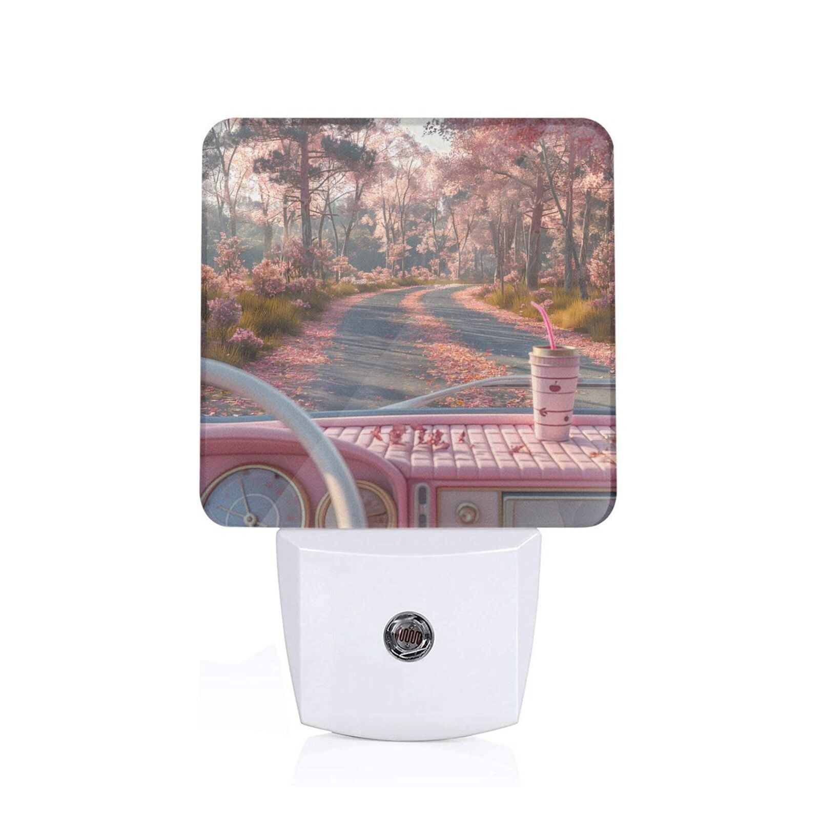Bingfone Vintage Pink Drive View Print Night Lights Plug into Wall,Dusk ...