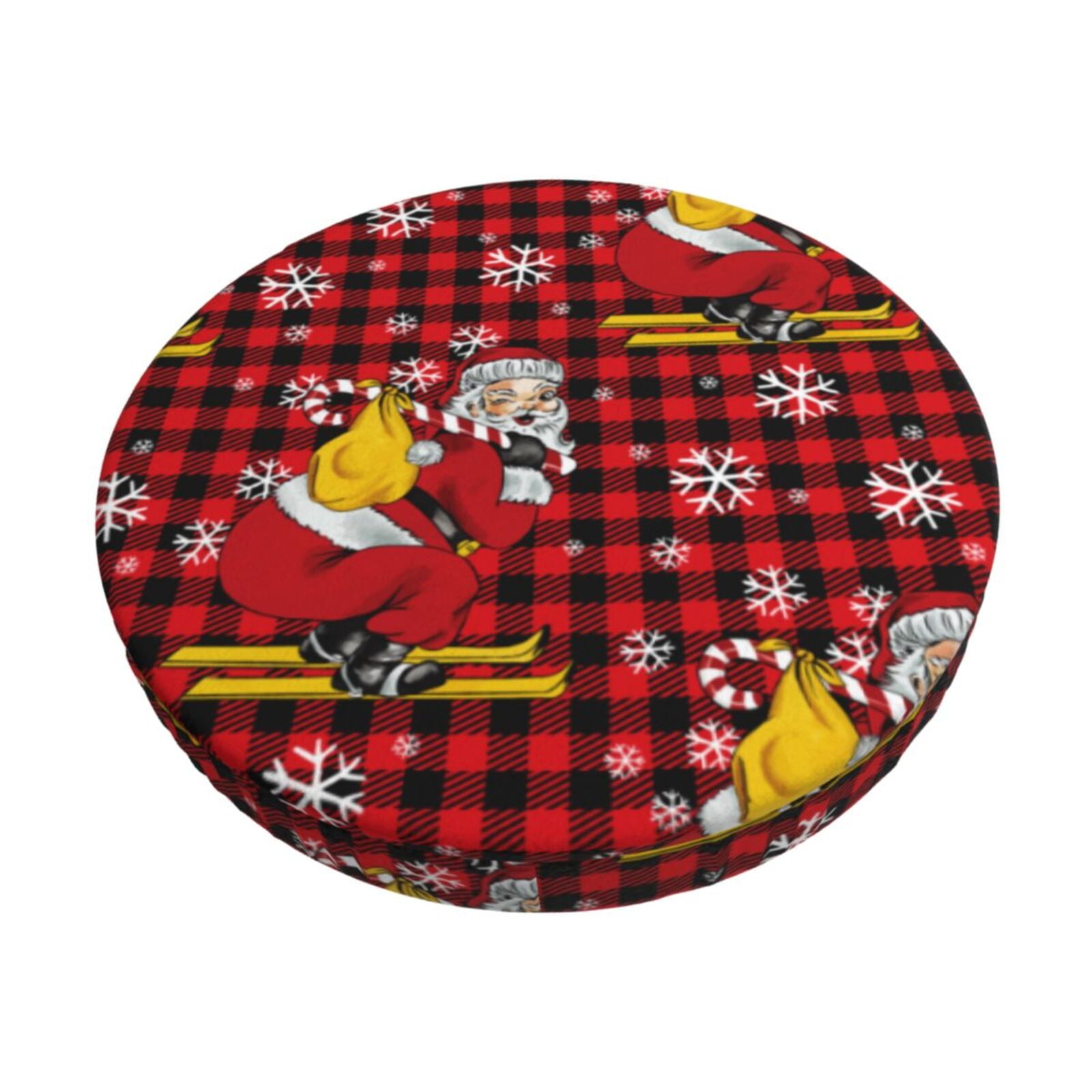 Bingfone Vintage Santa Skiing Red Plaid Padded Round Bar Stool Cover ...