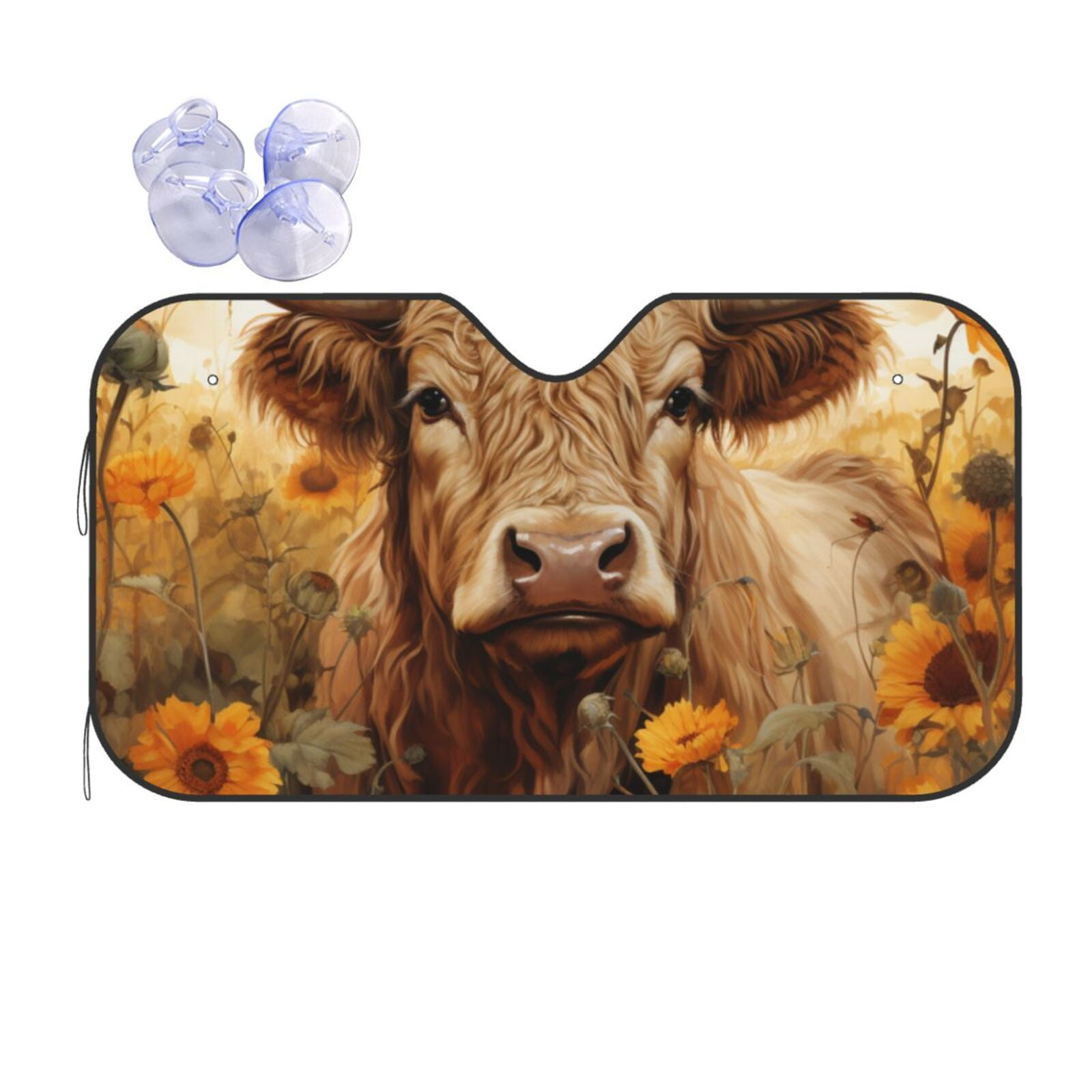 Bingfone Vintage Sunflower Cow Car Windshield Sun Shade Protector Keep ...