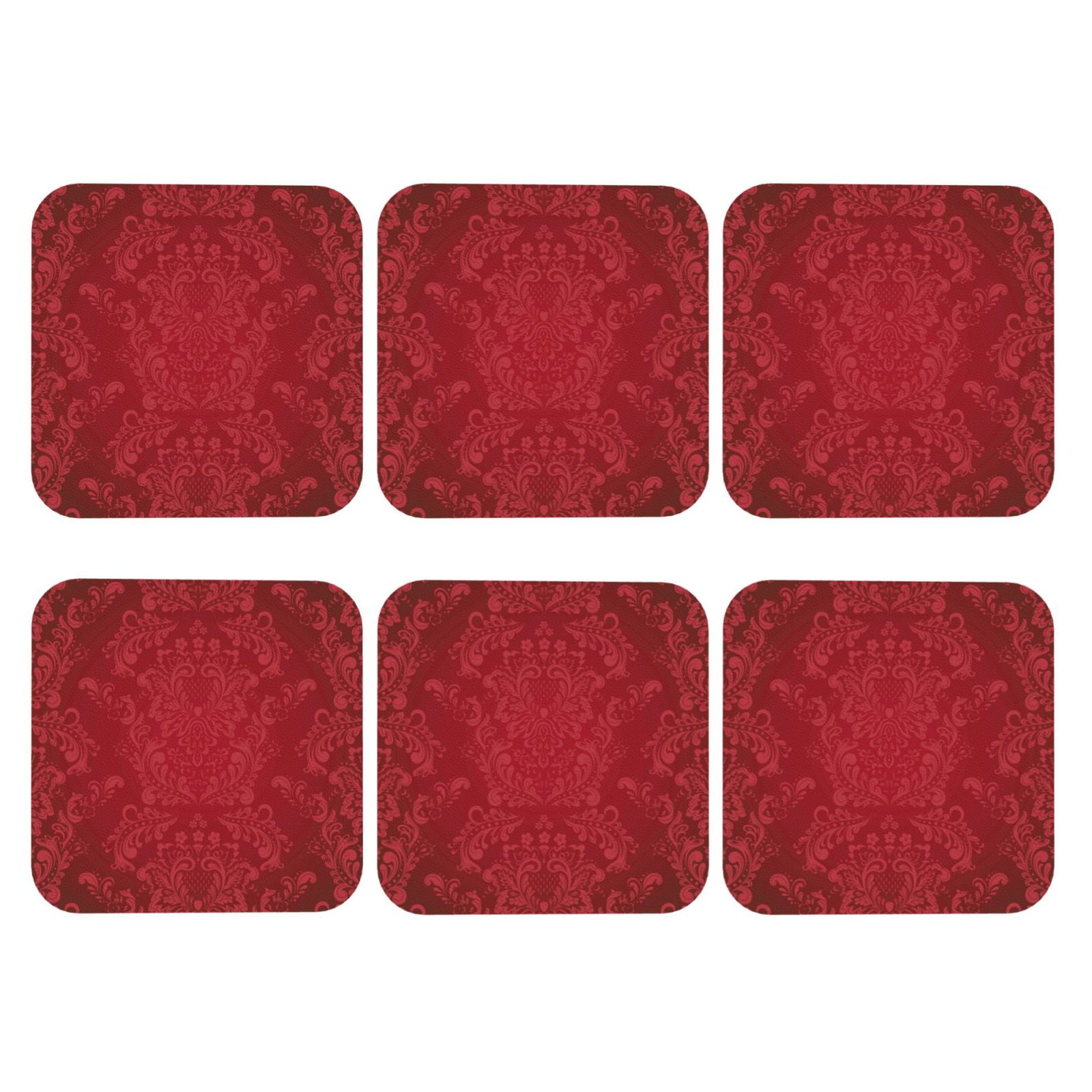 Bingfone Vintage Vintage Burgundy Leather Drinks Coasters with Set of 6 ...