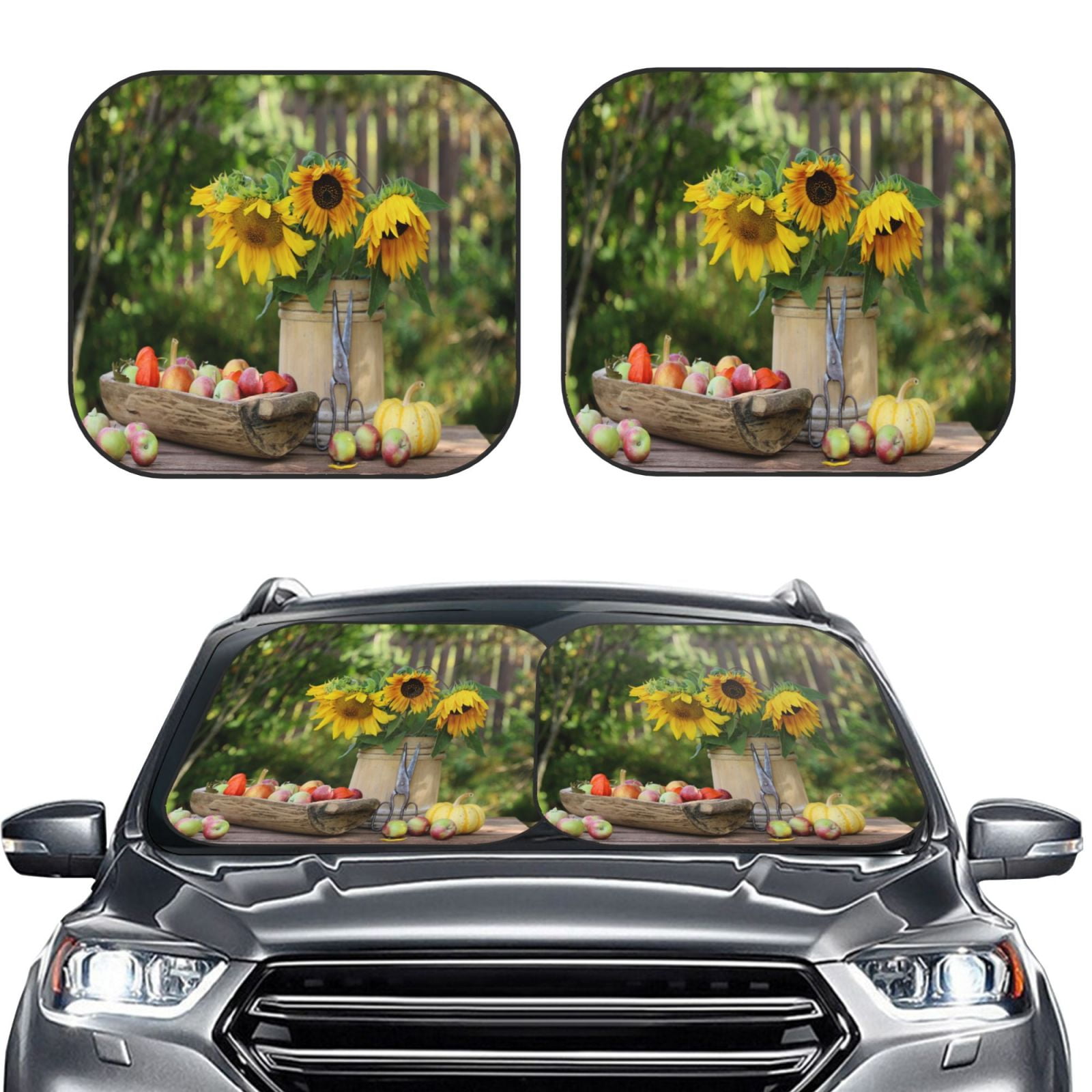 Bingfone Vintage Wooden Bucket Windshield Sun Shade 2-Piece Foldable ...