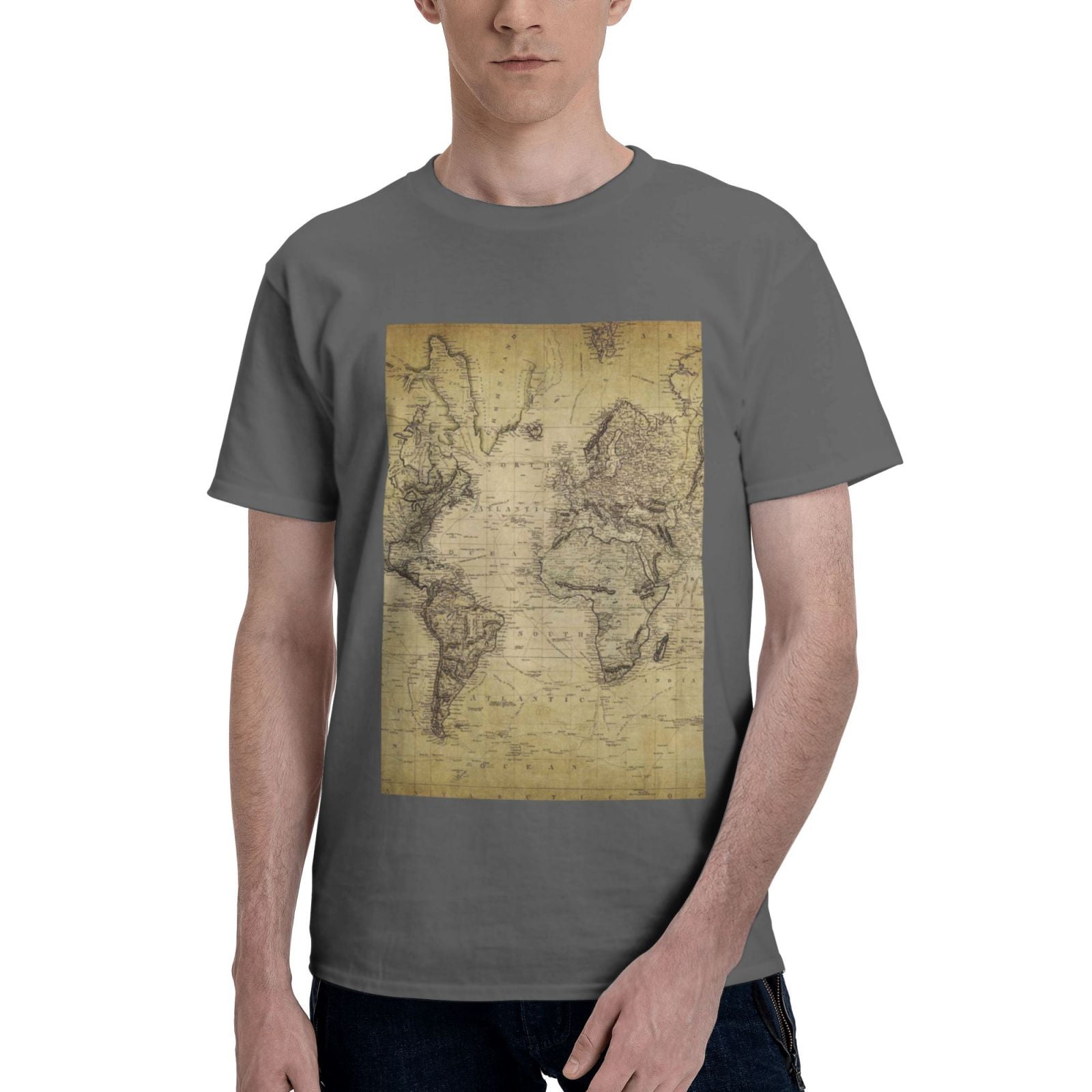 Bingfone Vintage World Map Men'S Loose Fit Short-Sleeve Pocket T-Shirt ...