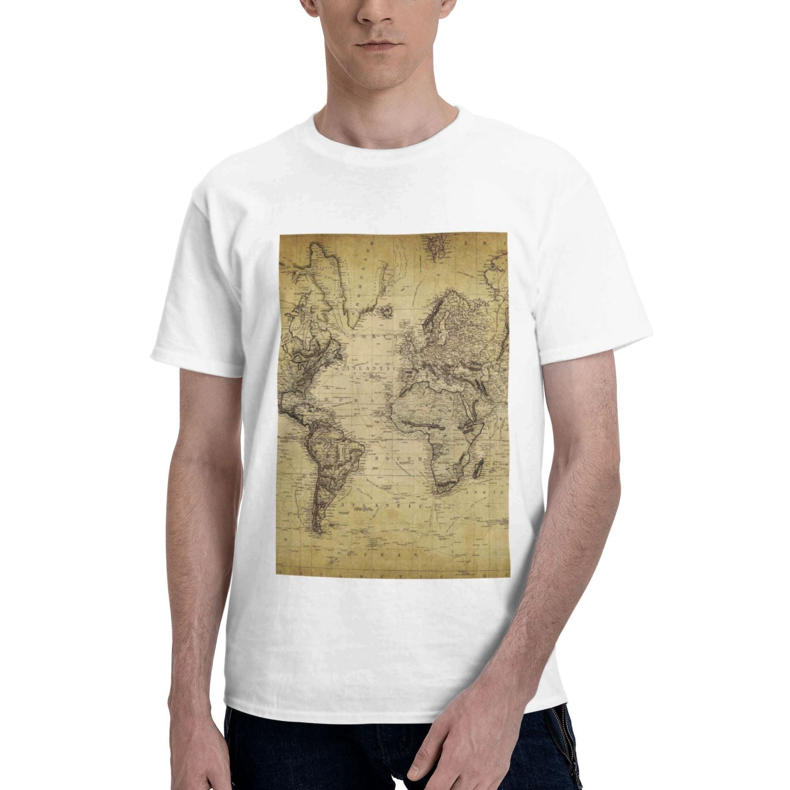 Bingfone Vintage World Map Men'S Loose Fit Short-Sleeve Pocket T-Shirt ...