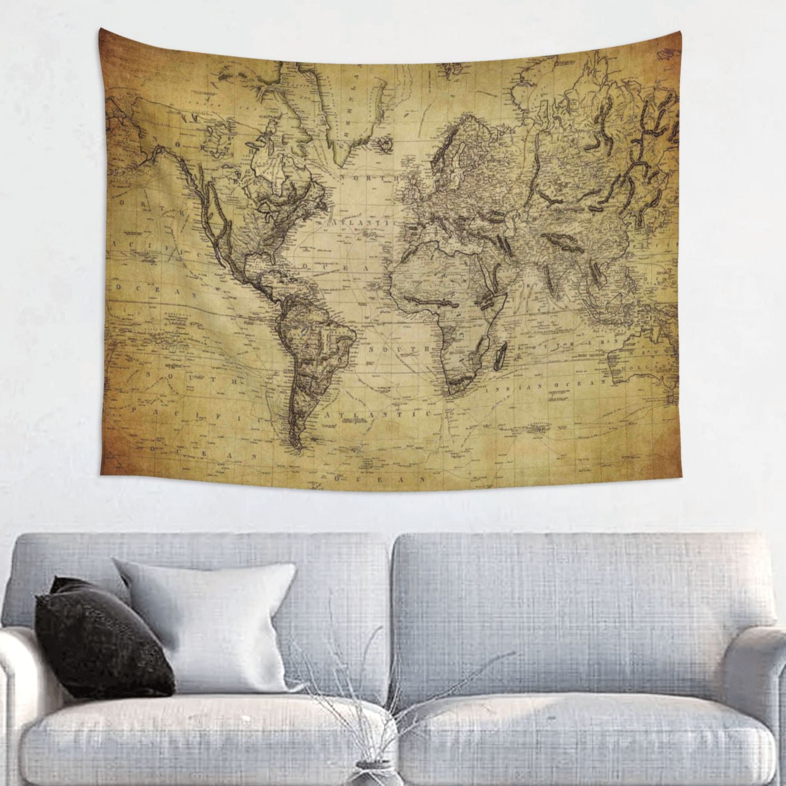Bingfone Vintage World Map Tapestry Wall Hanging Decor For Living Room ...
