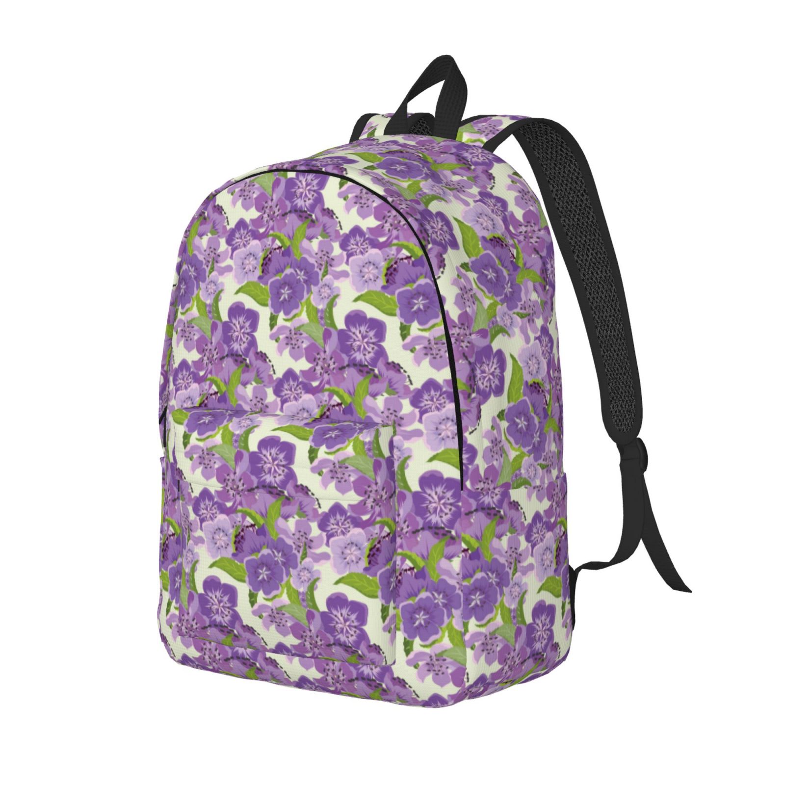 Bingfone Violets Flowers Print Canvas College Laptop Backpack, Large Capacity Lightweight ...