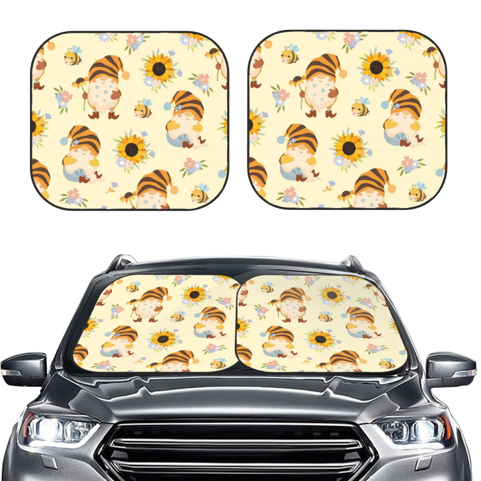 Bingfone Watercolor Bee Honey Honeycomb Bee Print 2-Piece Sun Shade ...