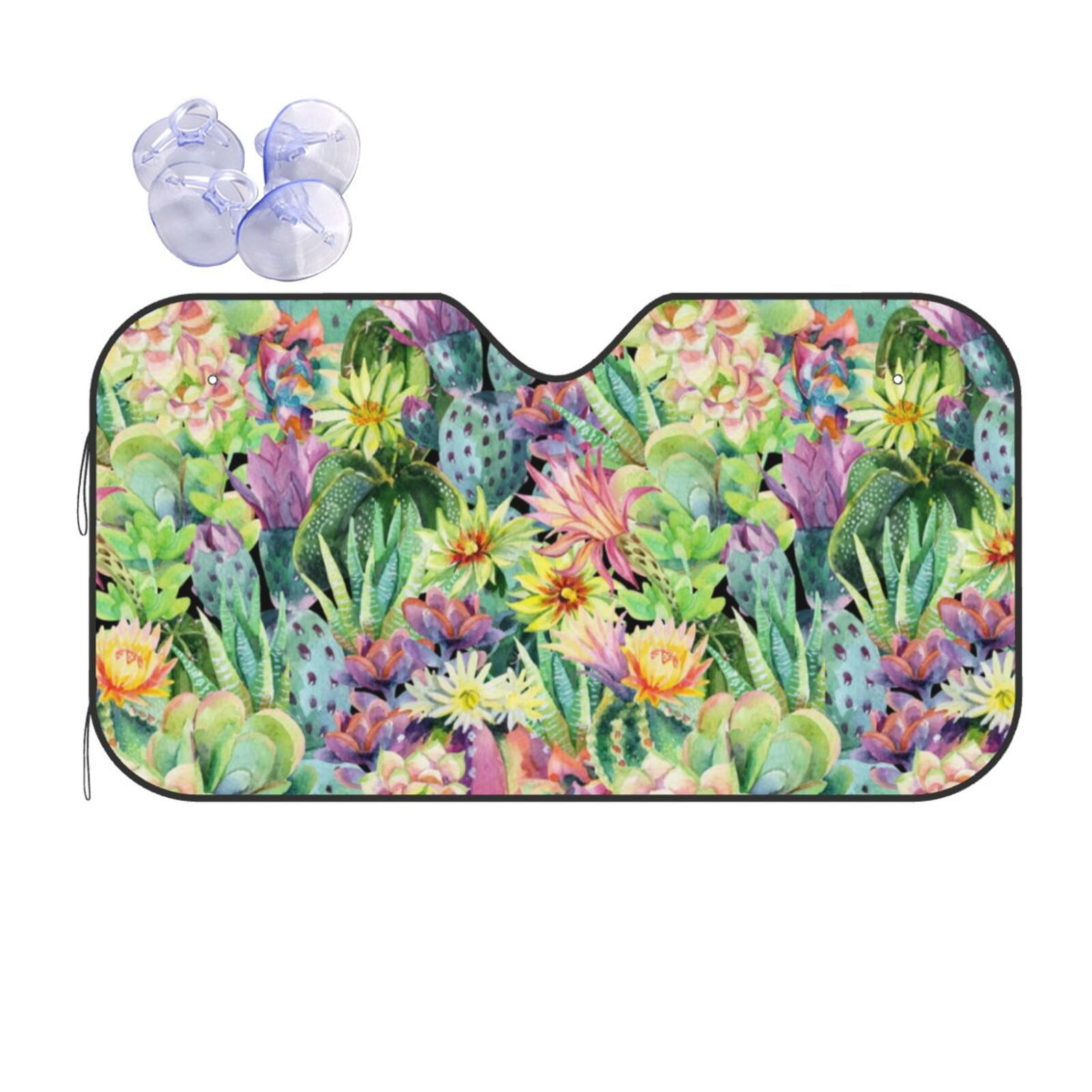 Bingfone Watercolor Blooming Cactus Car Windshield Sun Shade Protector ...