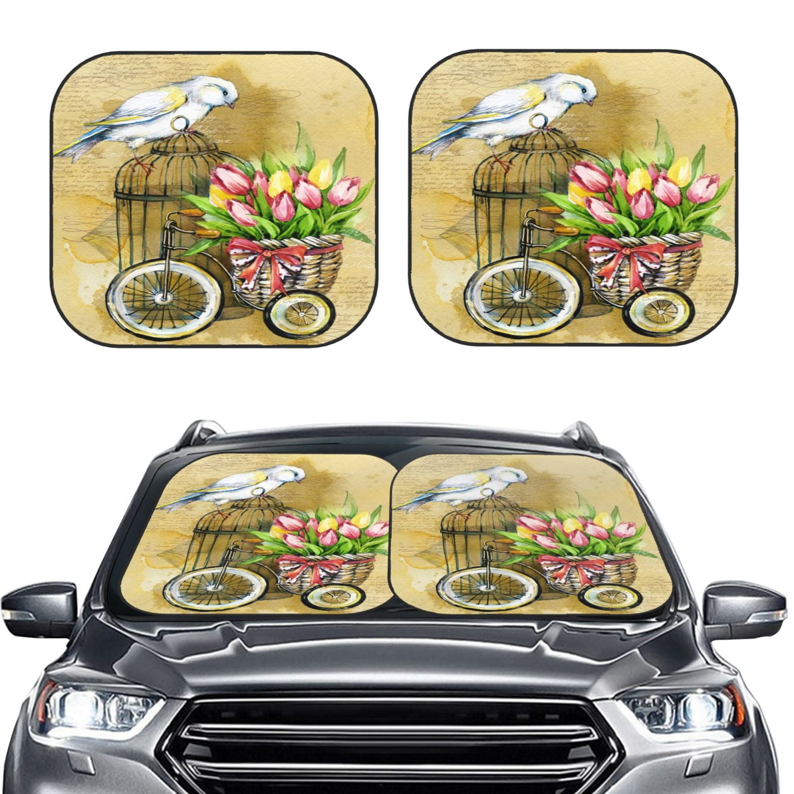 Bingfone Watercolor Canary Bird Windshield Sun Shade 2-Piece Foldable ...