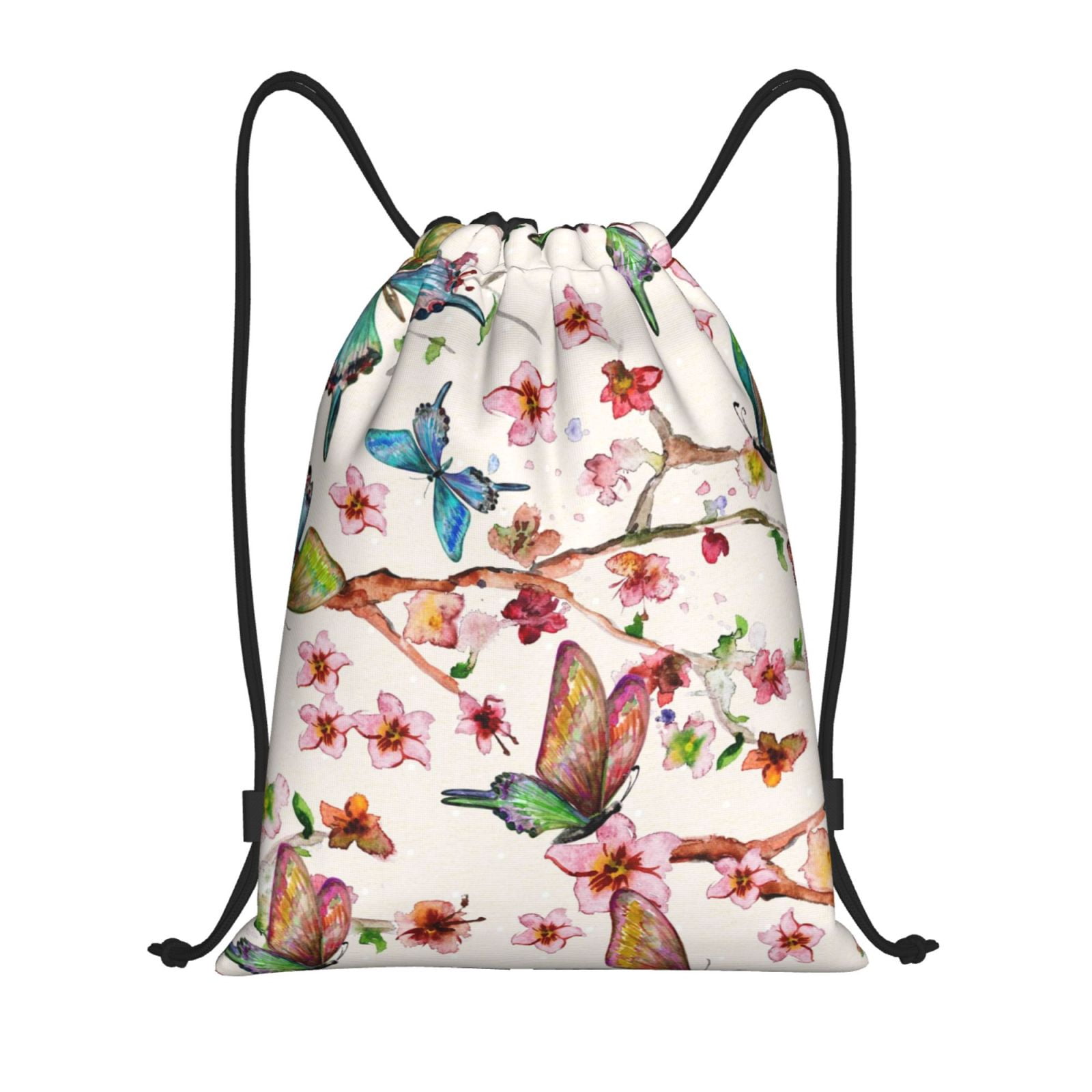 Bingfone Watercolor Floral With Butterflies Drawstrings Backpacks Bags ...