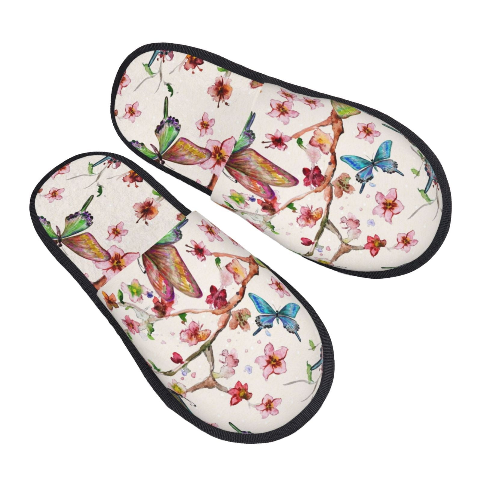 Bingfone Watercolor Floral With Butterflies House Slippers For Women ...