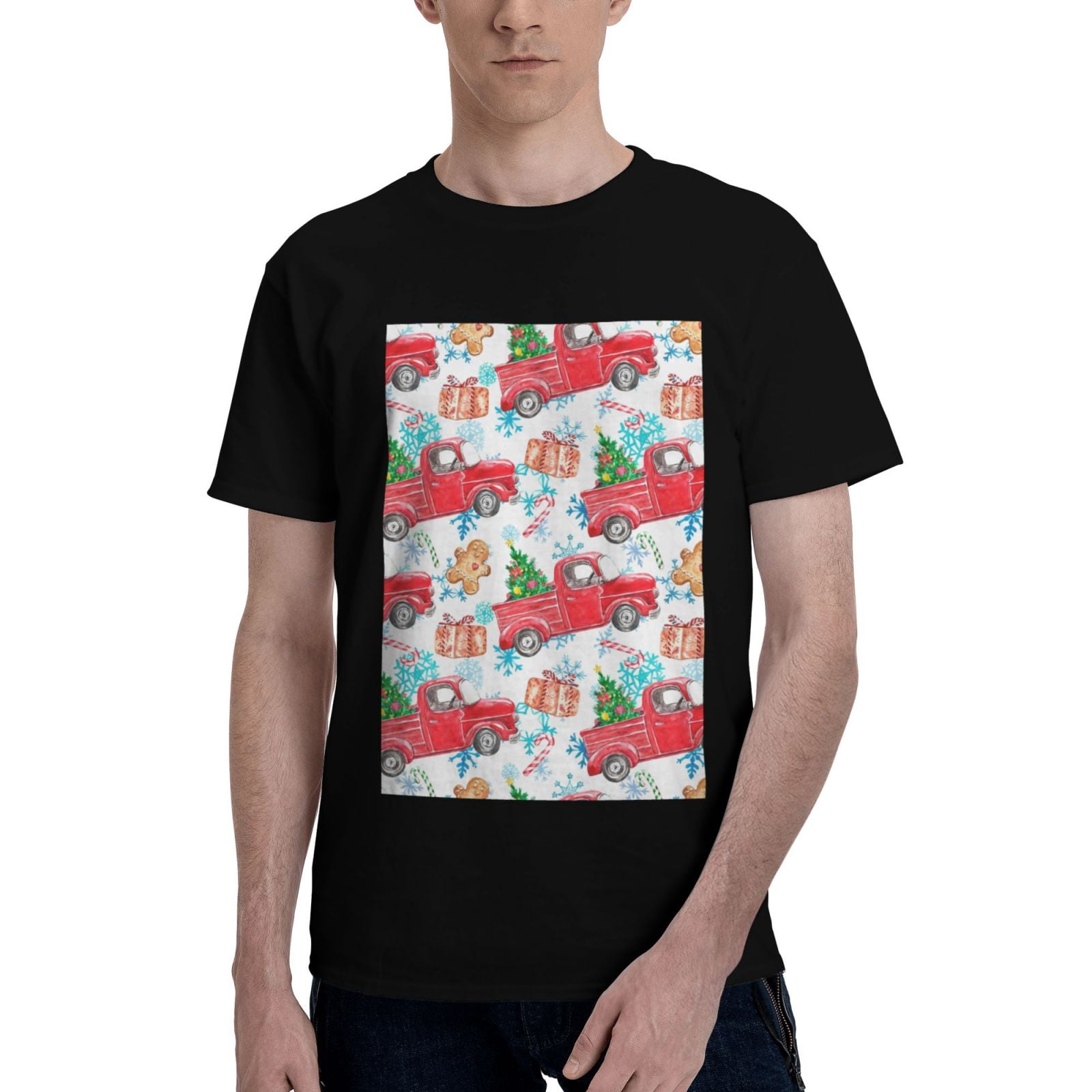 Bingfone Watercolor Red Truck And Fir Tree Men'S Loose Fit Short-Sleeve Pocket T-Shirt - Walmart.com