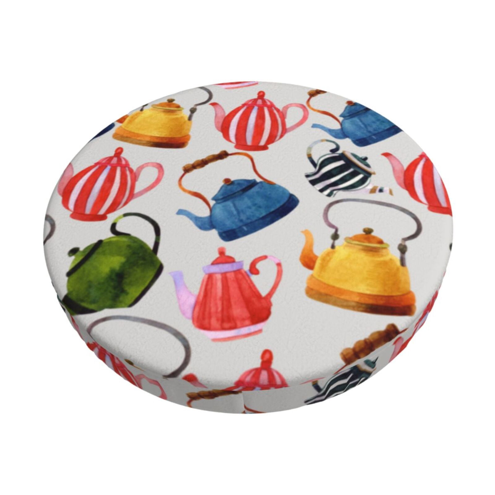 Bingfone Watercolor Teapots Padded Round Bar Stool Cover Cushion with ...