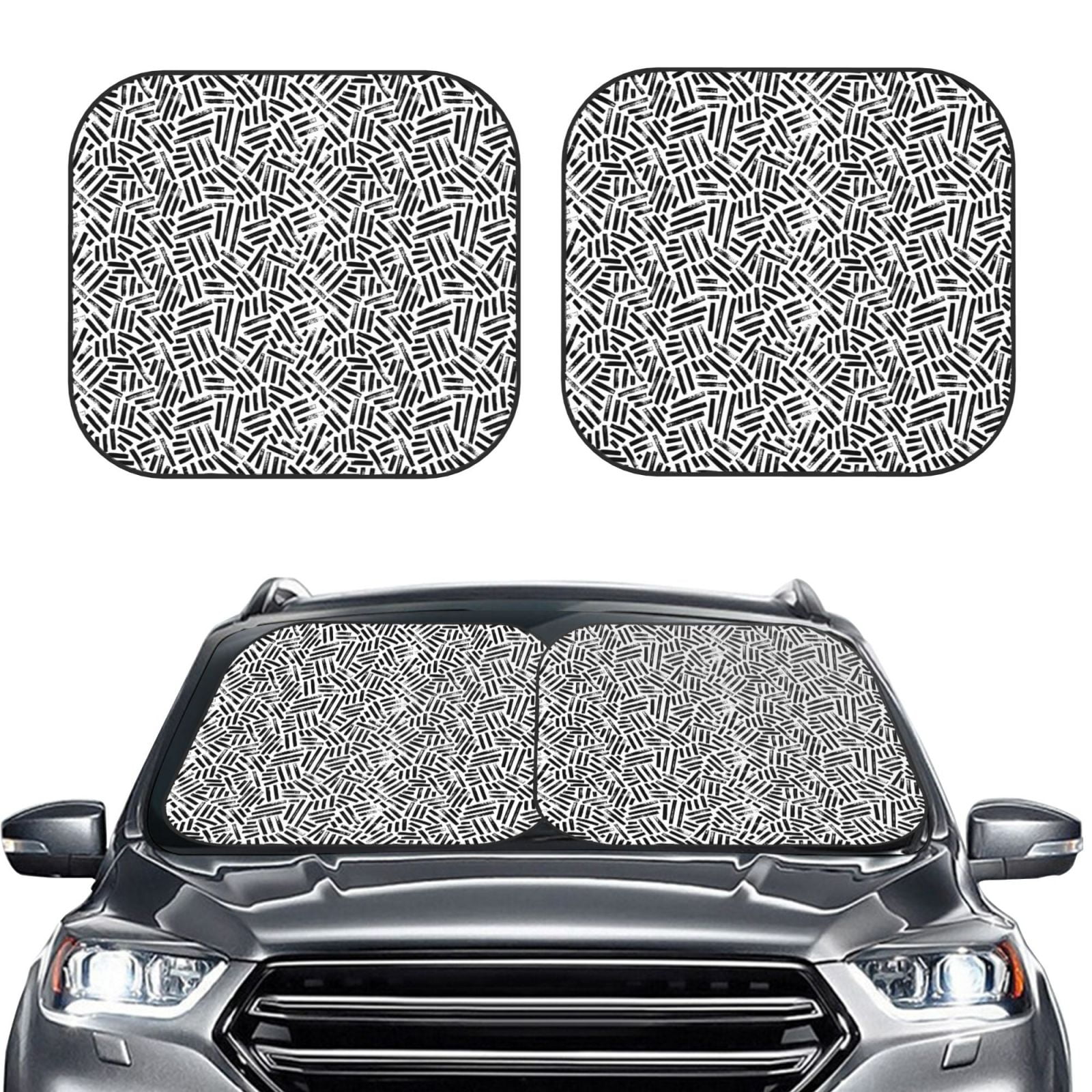 Bingfone Weave Geometric Windshield Sun Shade 2-Piece Foldable Car ...