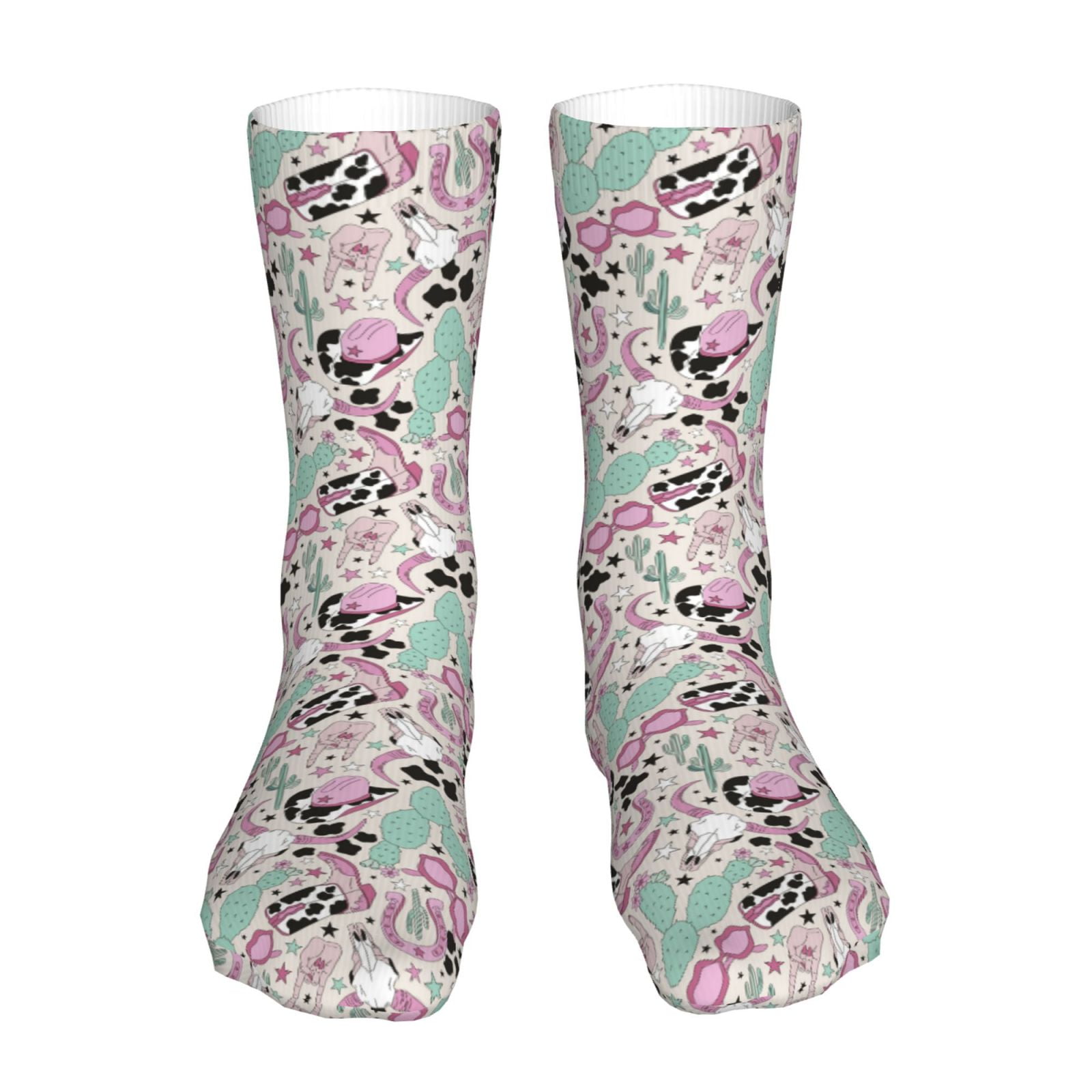 Bingfone West Cowgirl Disco Prirnt Women's Men's Fun Pattern and Solid Crew Socks-1 Pair Pack ...