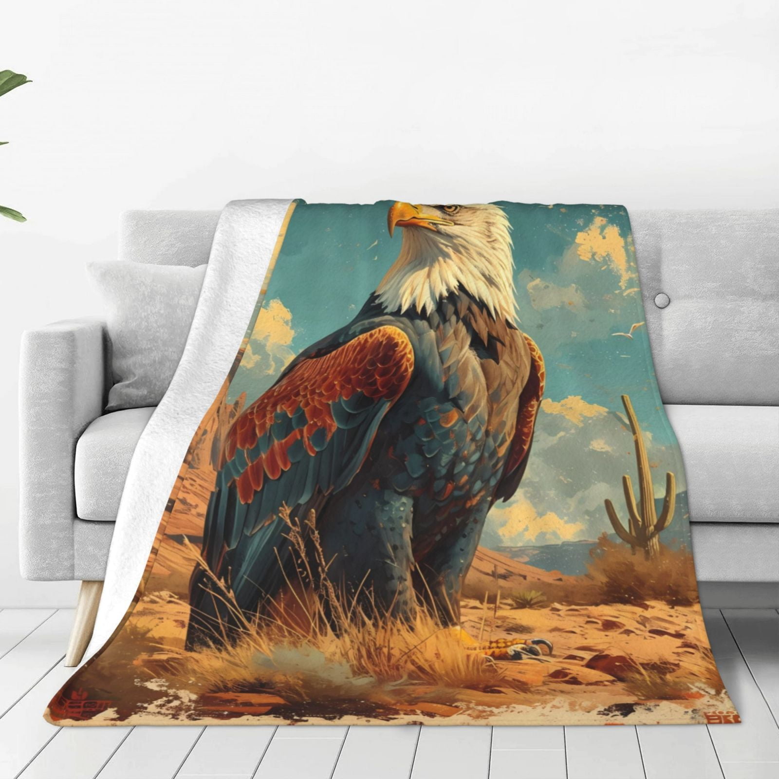 Bingfone Western Desert Cactus Bald Eagle Print Flannel Fleece Blanket ...