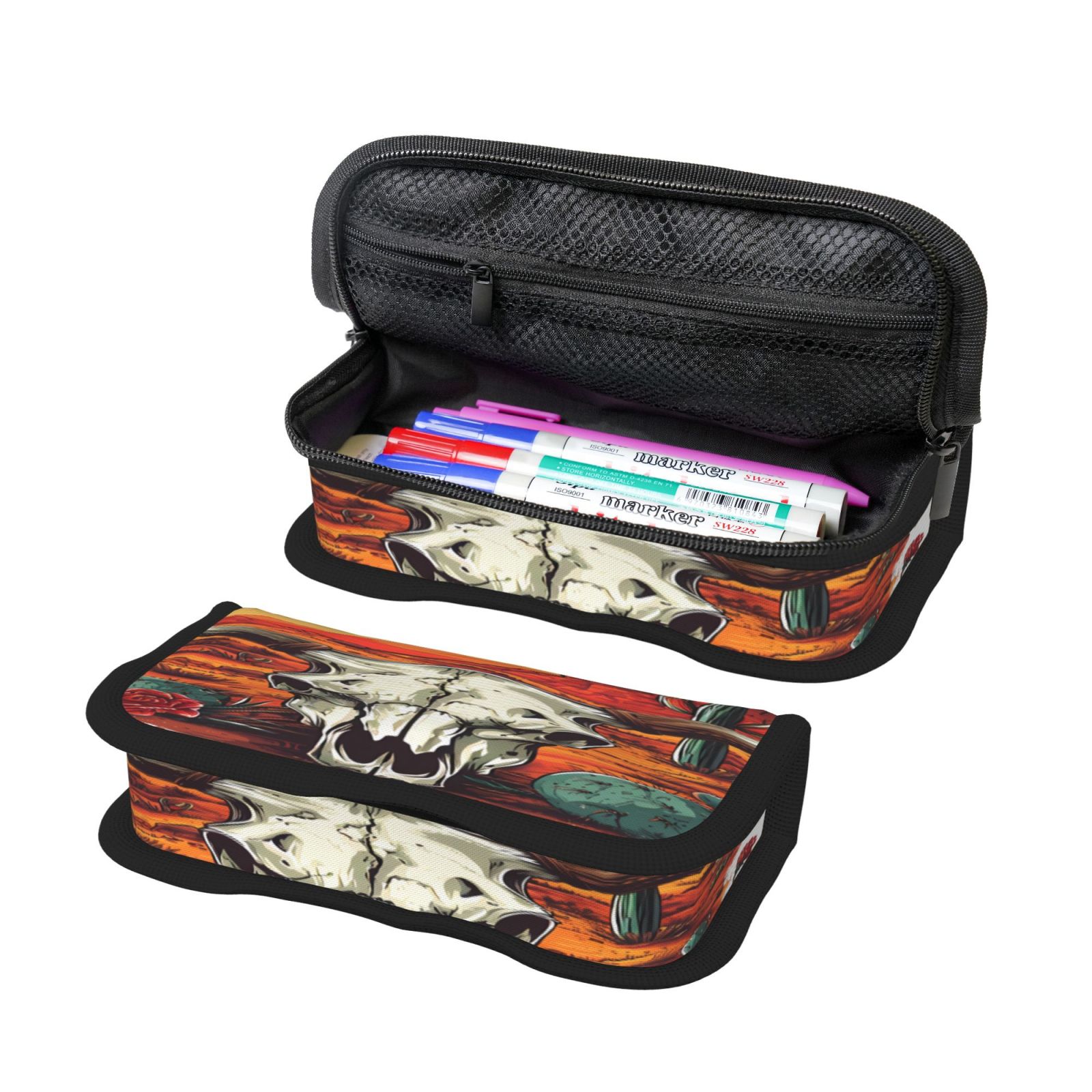 Bingfone Western Desert Cactus Ram Skull Print Pencil Case Large ...