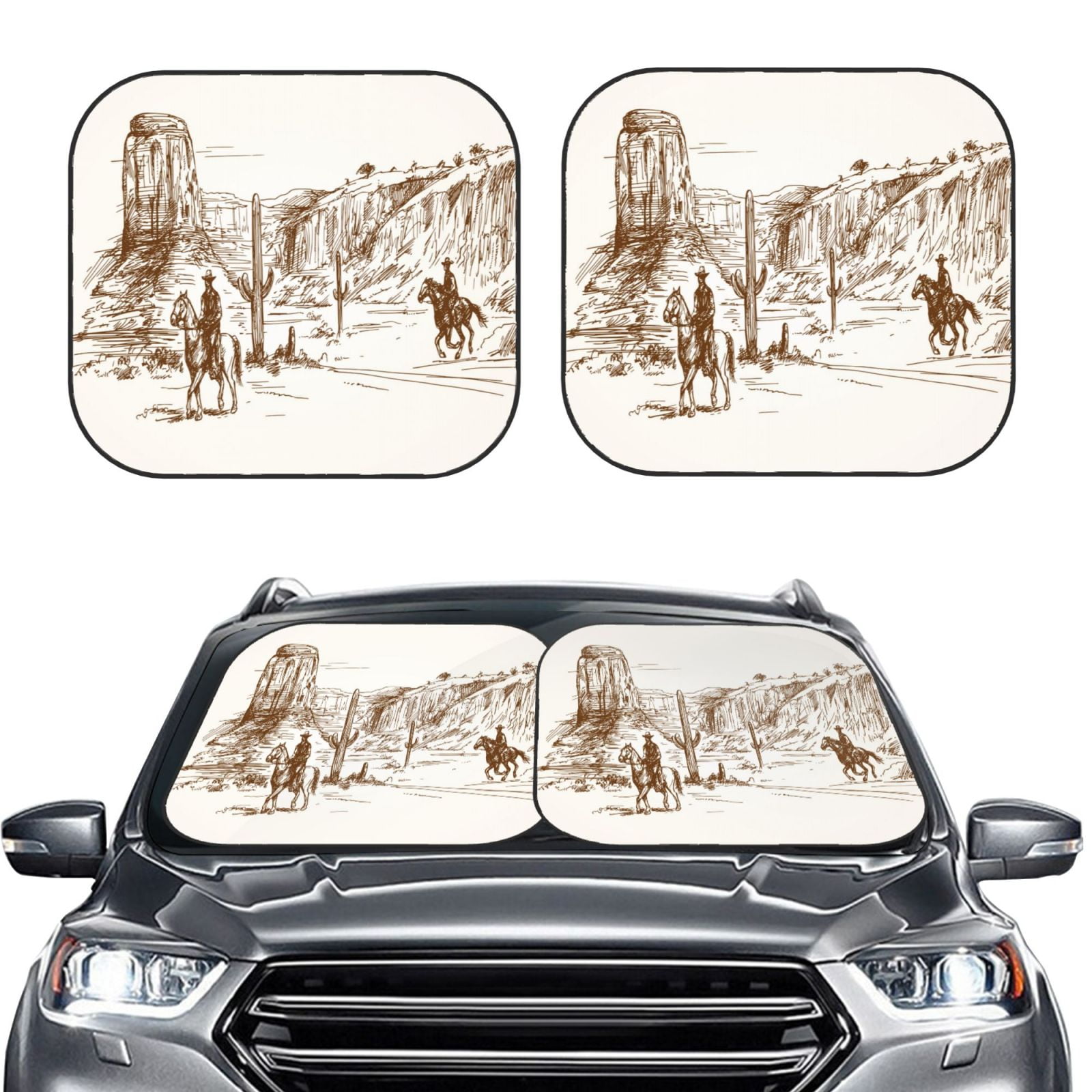 Bingfone Western Desert Cowboys Print 2-Piece Sun Shade Front ...