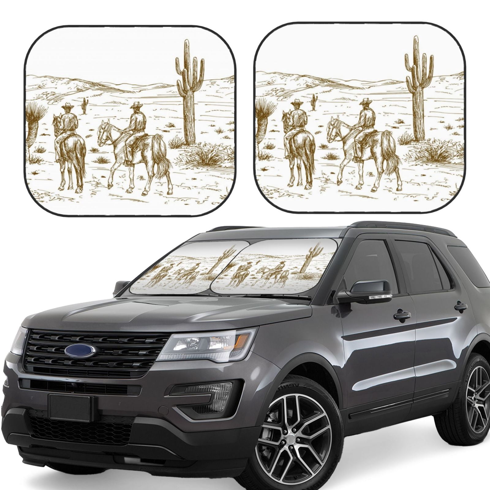 Bingfone Western Desert Cowboys Windshield Sun Shade 2-Piece Foldable ...