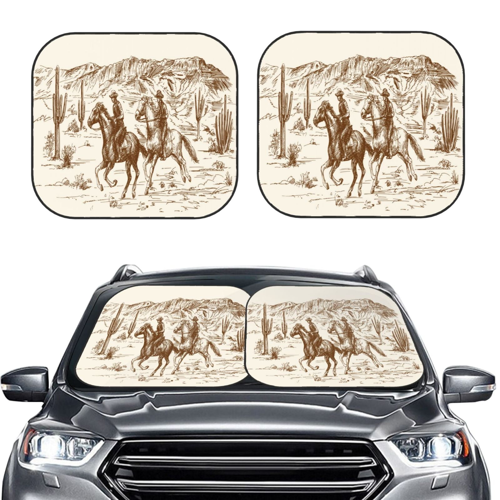 Bingfone Western Desert Cowboys1 Print 2-Piece Sun Shade Front ...