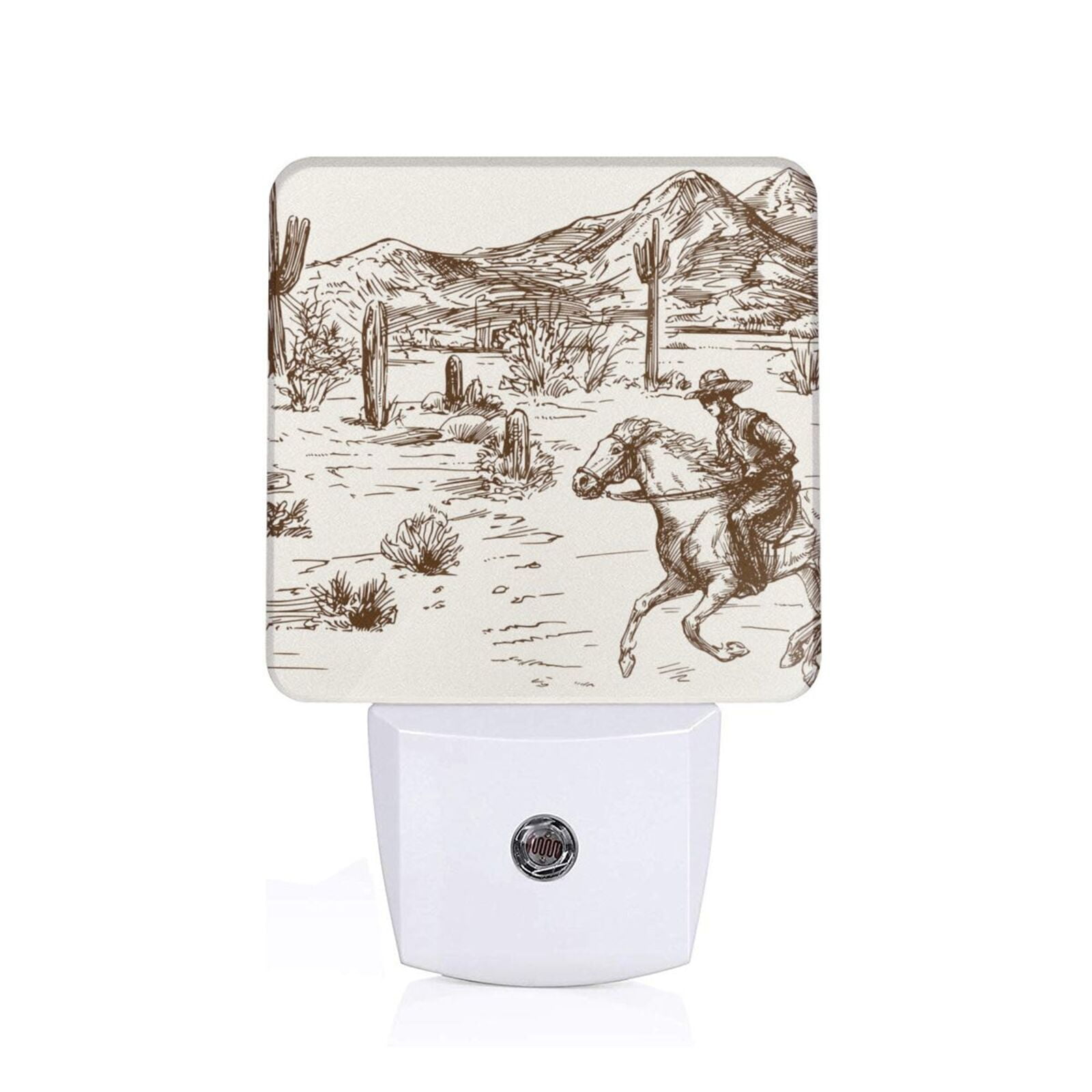 Bingfone Western Desert Cowboys3 Print Night Lights Plug into Wall,Dusk ...