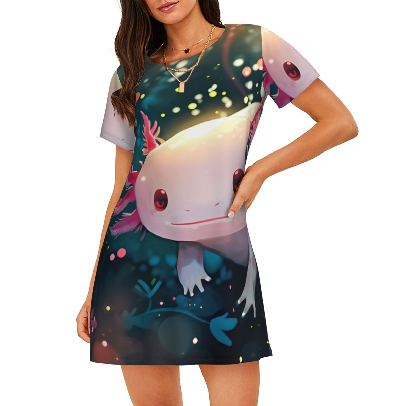 Bingfone Whimsical Axolotl Fantasy Nightgowns for Women Sleep Shirts ...