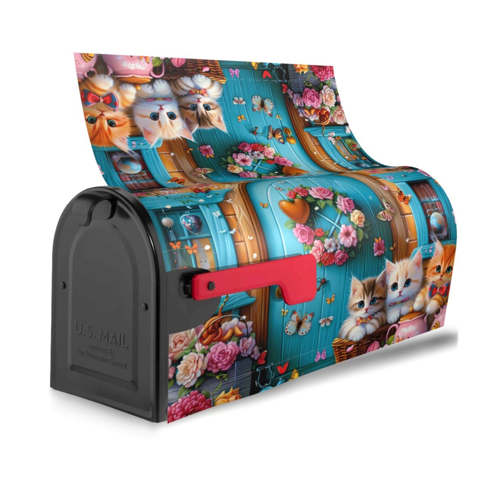 Bingfone Whimsical Cats and Flowers Scene Magnetic Mailbox Cover ...