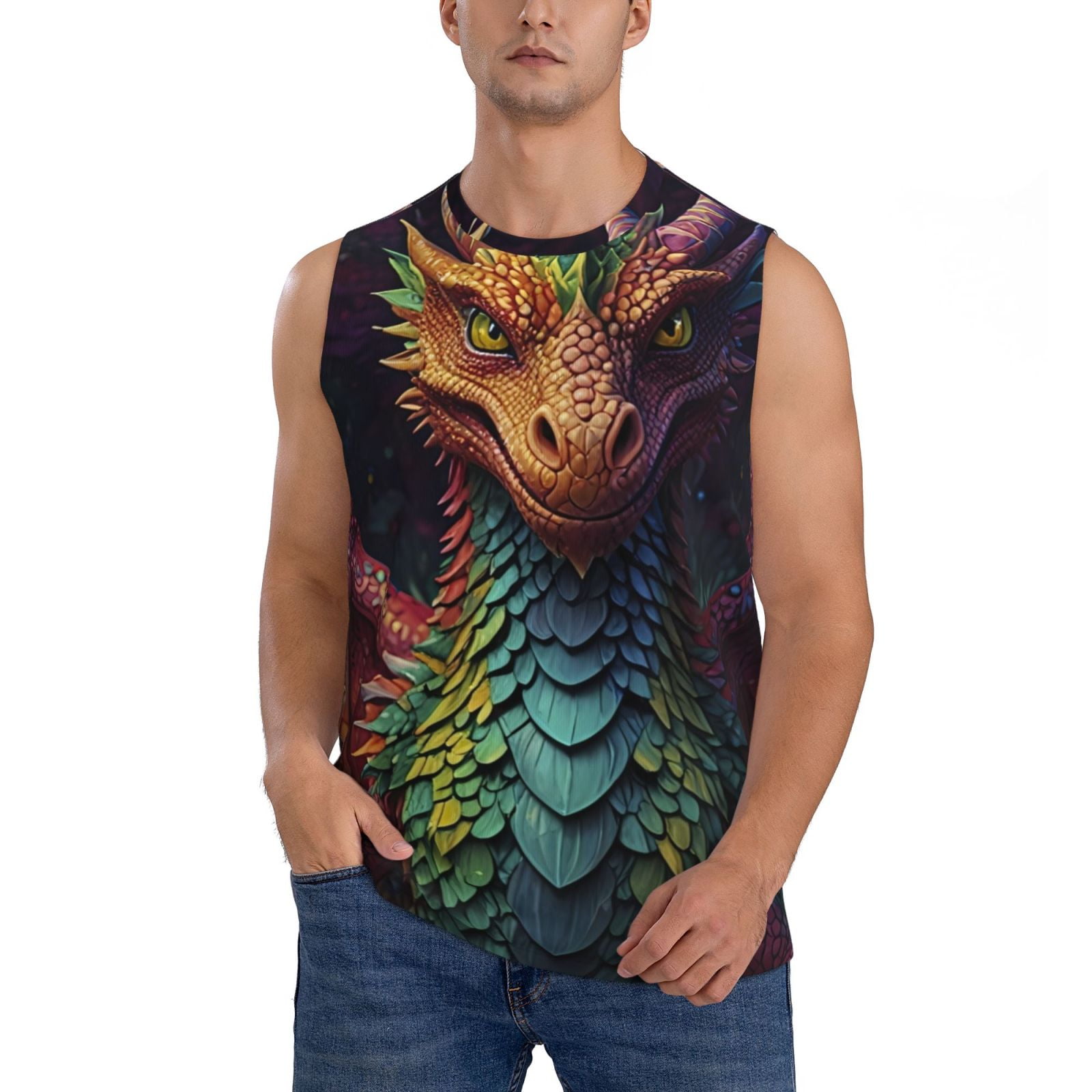 Bingfone Whimsical Dragon Color Cool Pattern Men's Tank Tops Workout ...