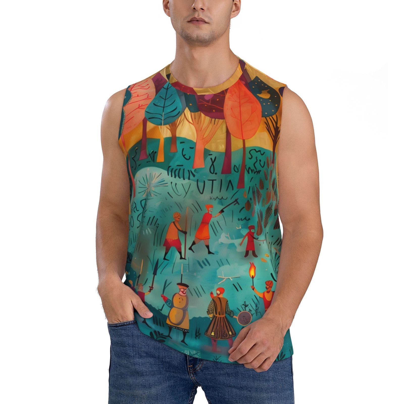 Bingfone Whimsical Forest Scene Pattern Men's Tank Tops Workout ...