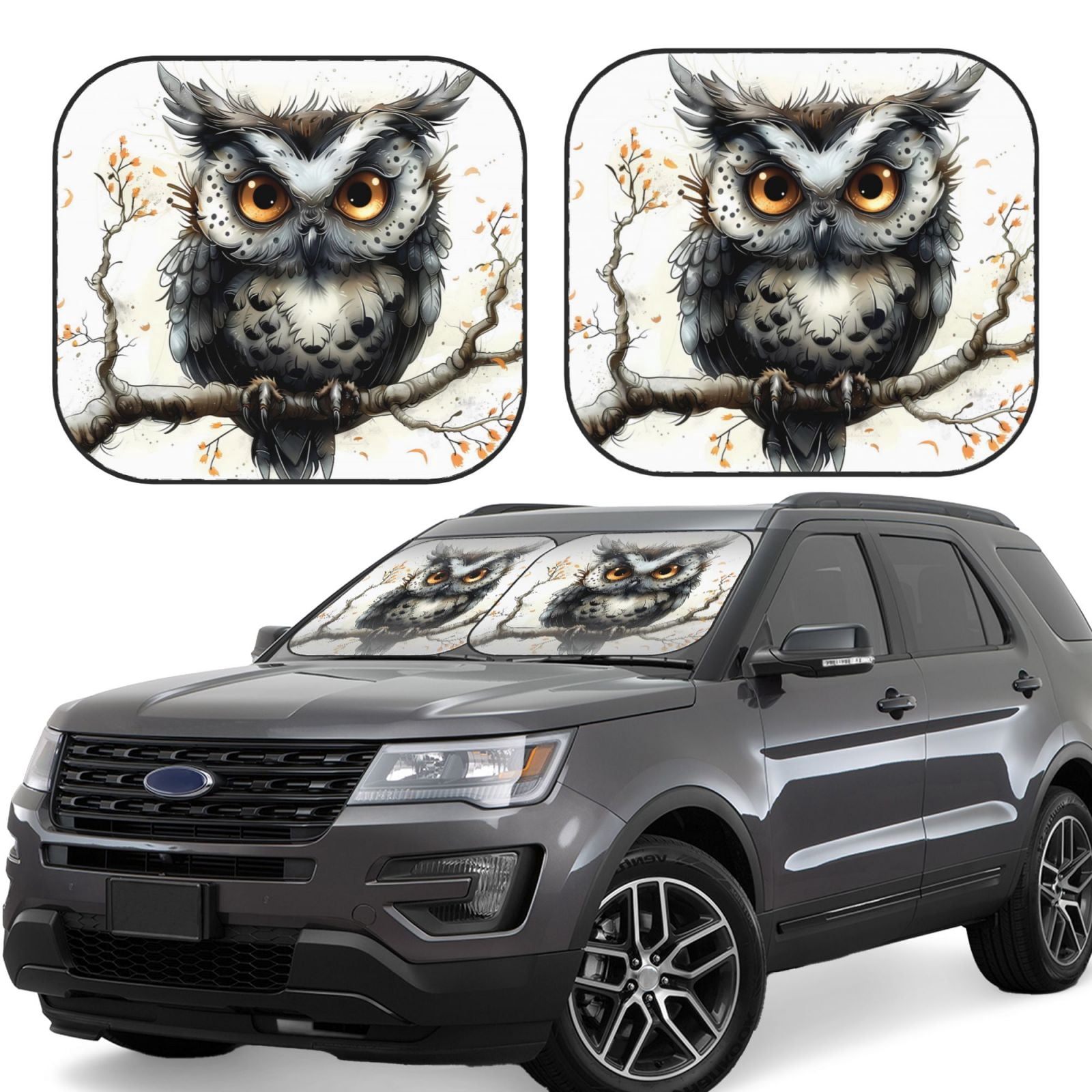 Bingfone Whimsical Owl On Branch Windshield Sun Shade 2-Piece Foldable ...