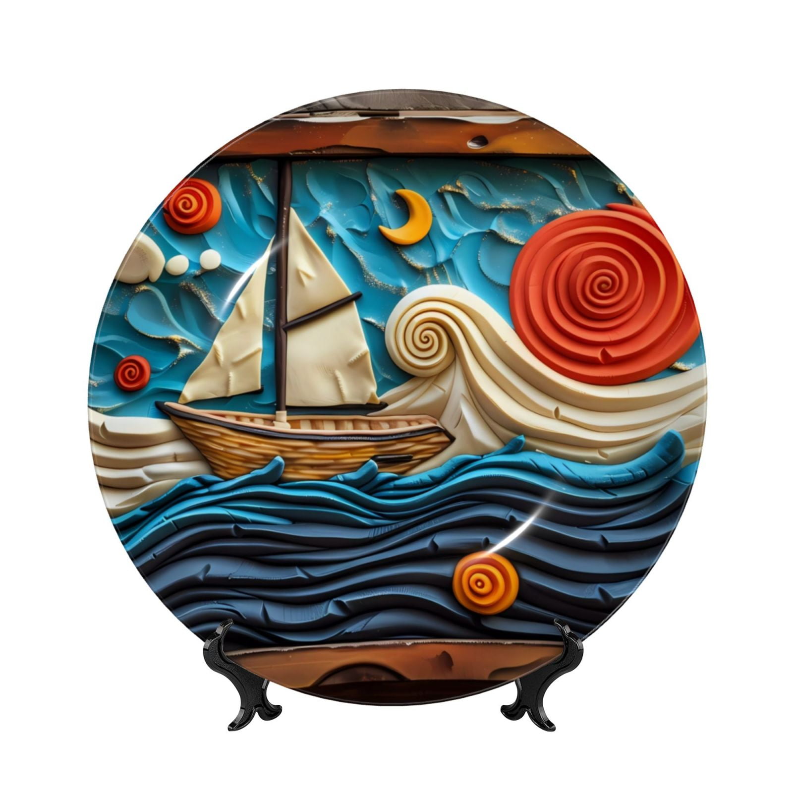 Bingfone Whimsical Sailboat Ocean Art Print Bone China Dinner ...