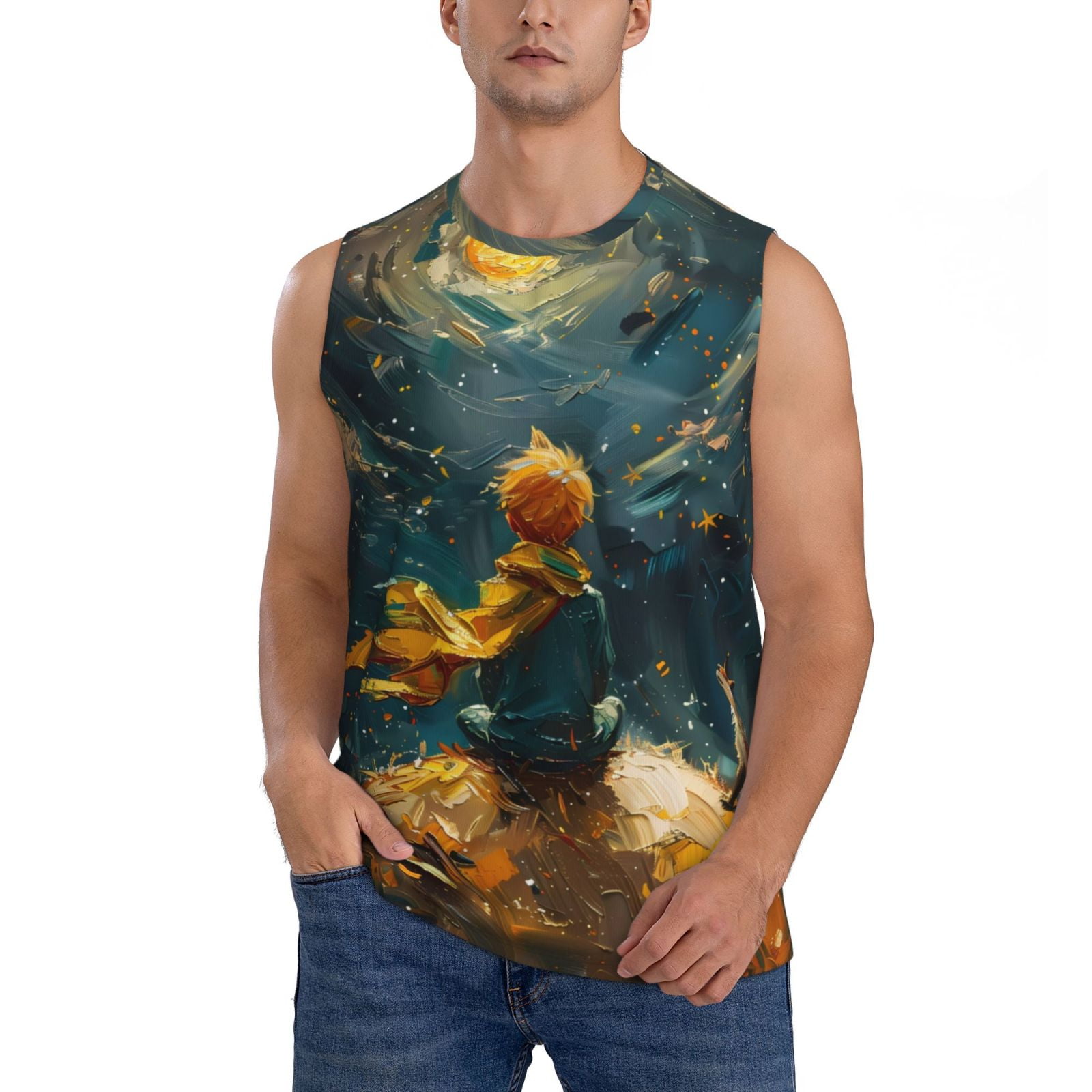 Bingfone Whimsical Starry Night Scene Pattern Men's Tank Tops Workout ...