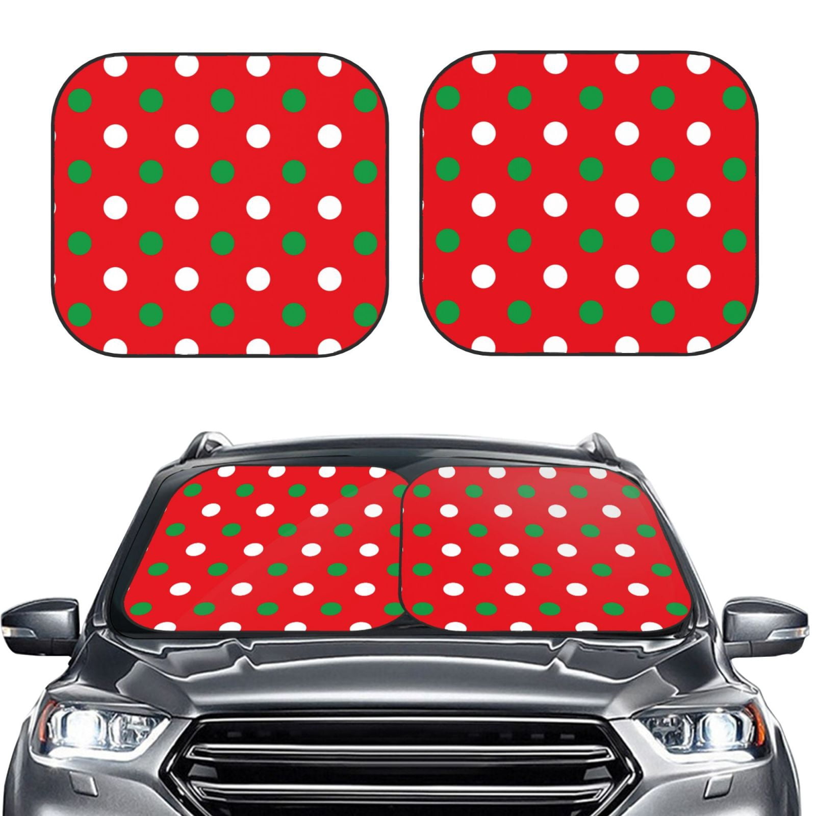 Bingfone White And Green Polka Dot Windshield Sun Shade 2-Piece ...