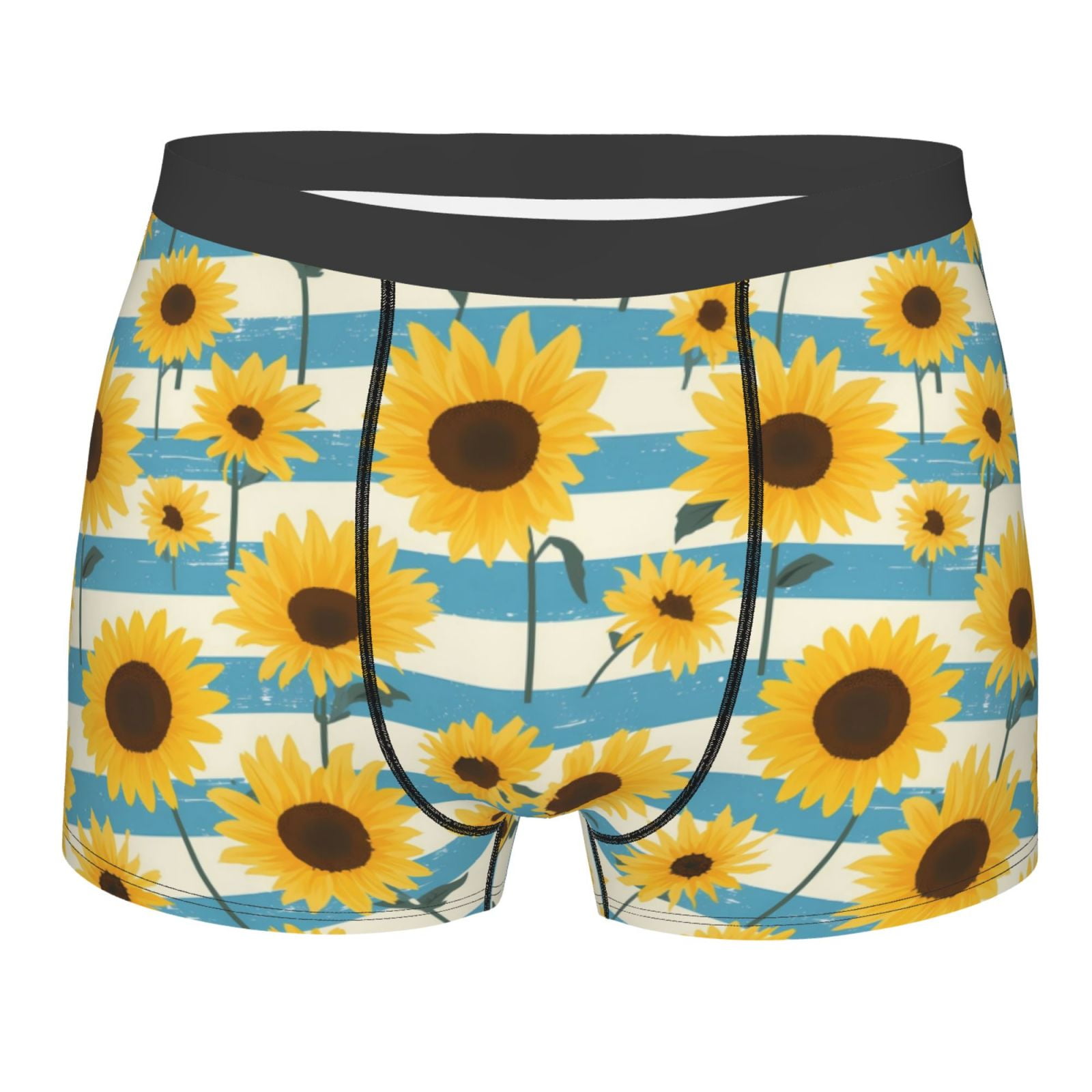 Bingfone White Blue Striped Sunflower Men's Underwear - Casual Stretch ...