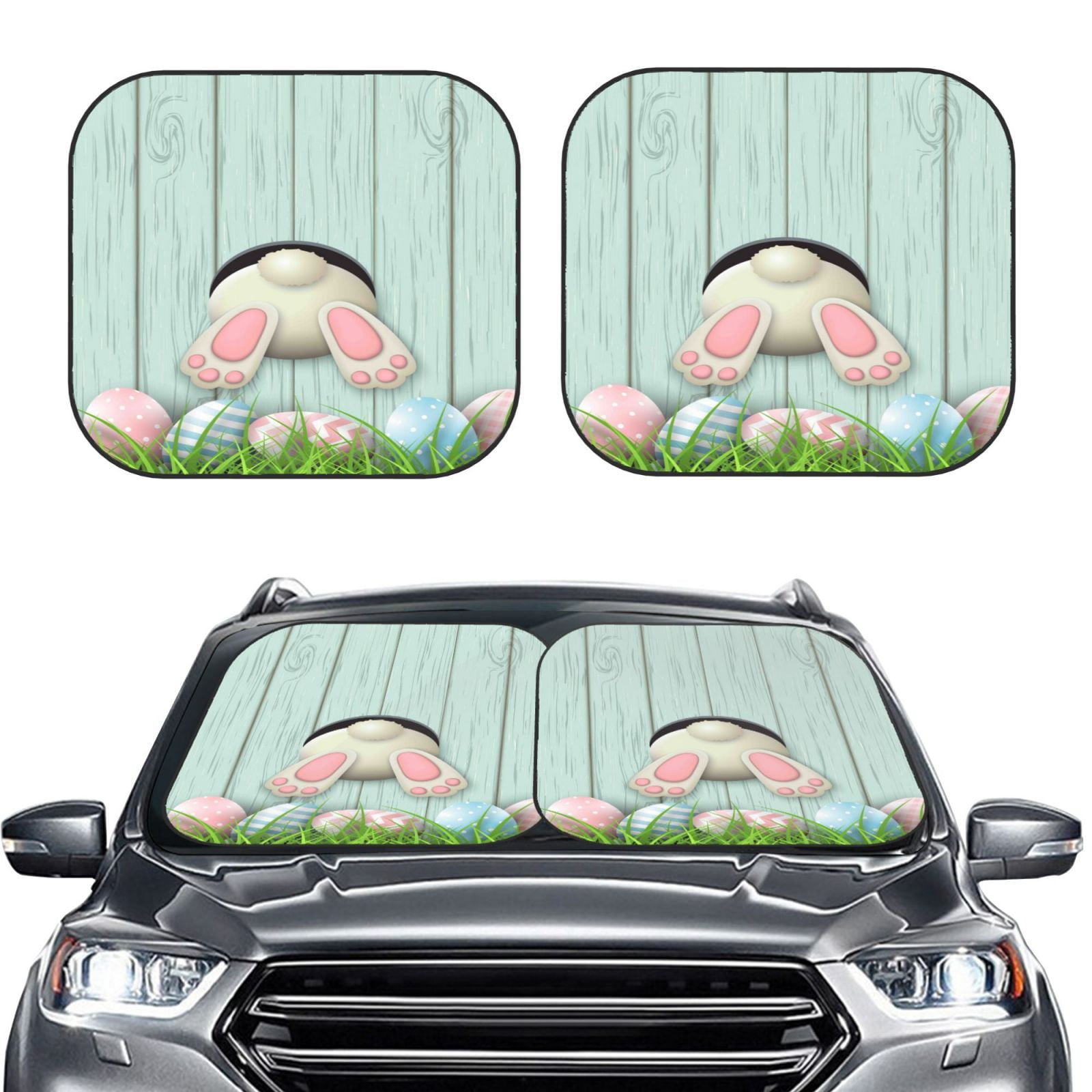 Bingfone White Bunny Bottom And Easter Eggs Print 2-Piece Sun Shade ...