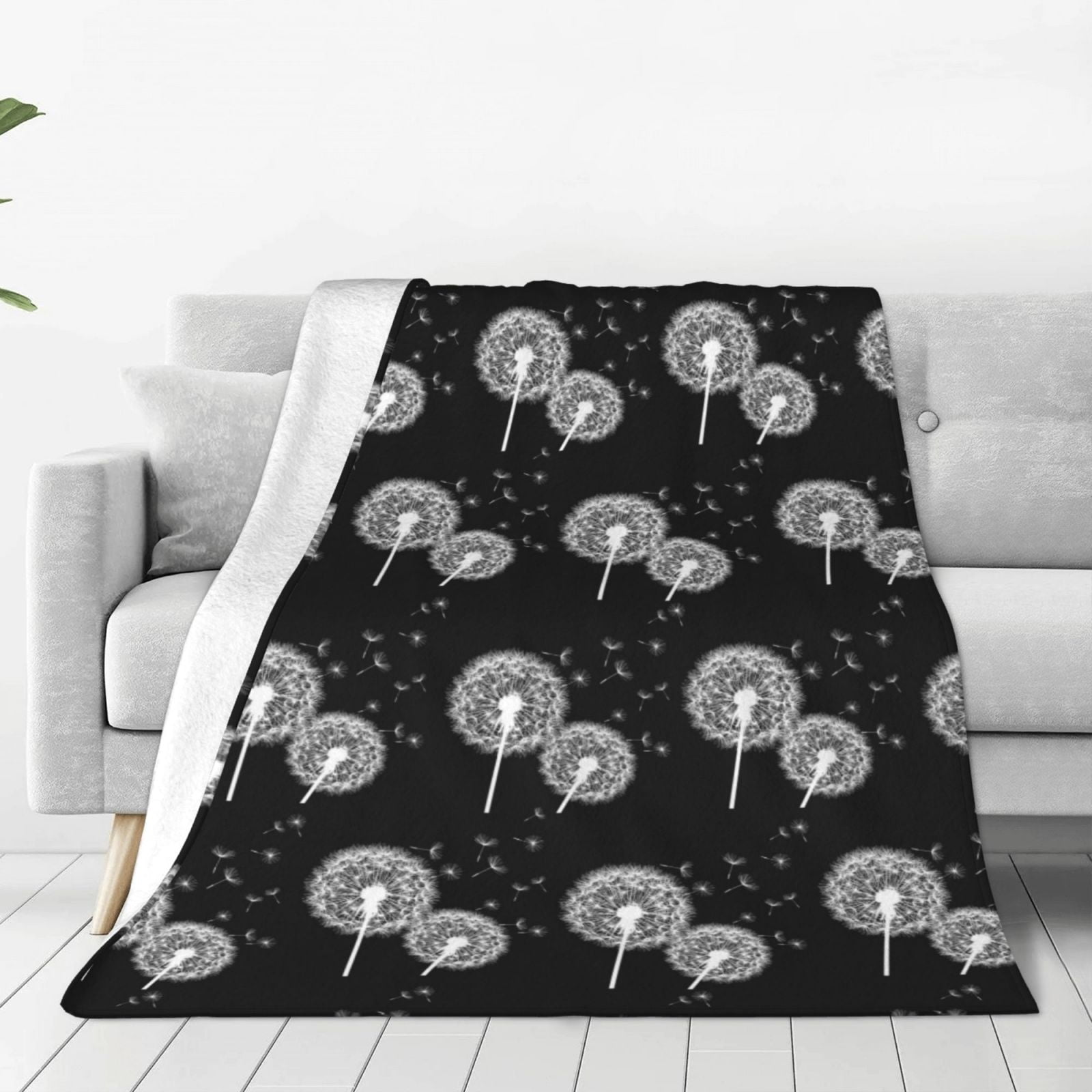 Bingfone White Flower Dandelion Print Flannel Fleece Blanket Throw ...