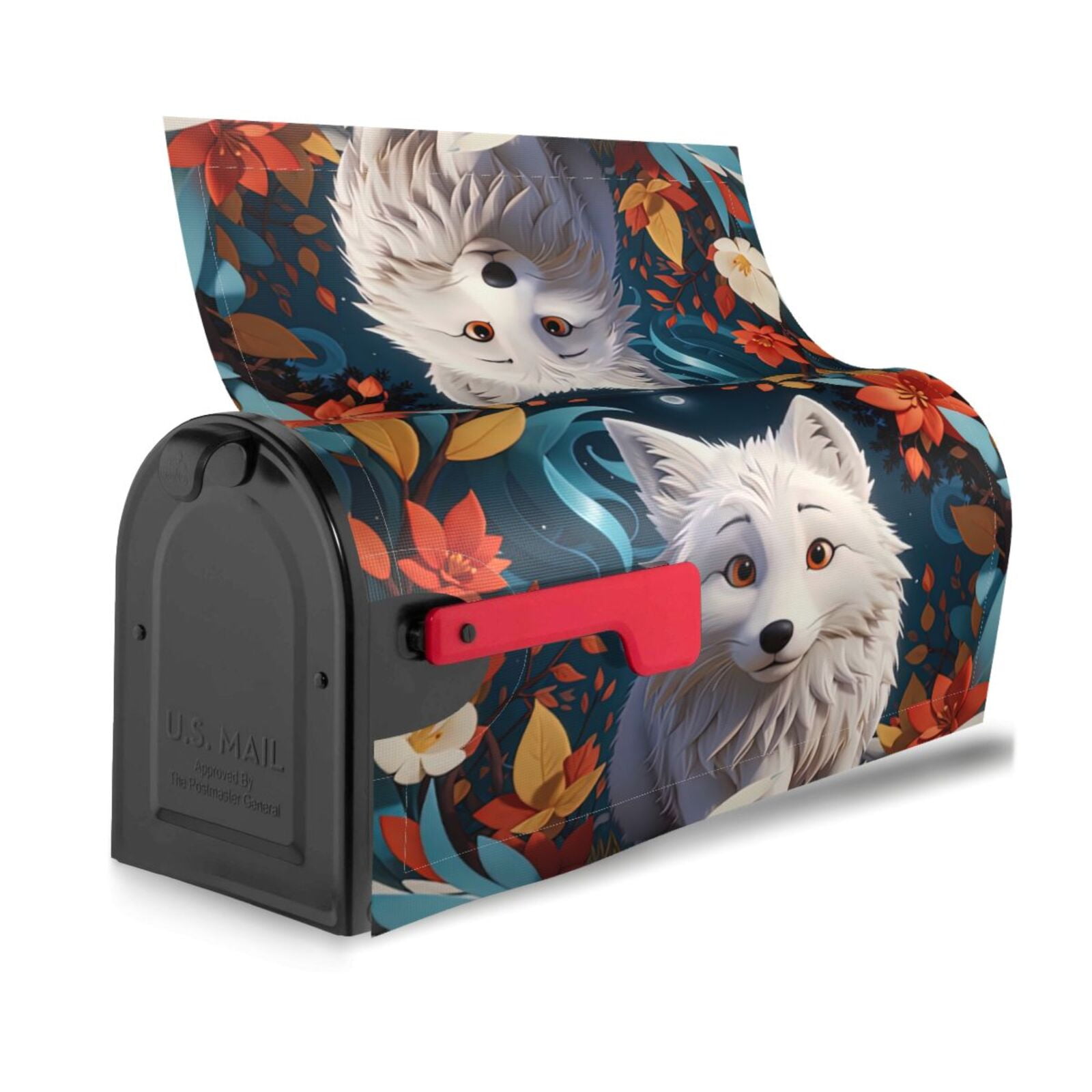 Bingfone White Wolf With Flowers Magnetic Mailbox Cover Standard Size for Garden Yard Outdoor ...