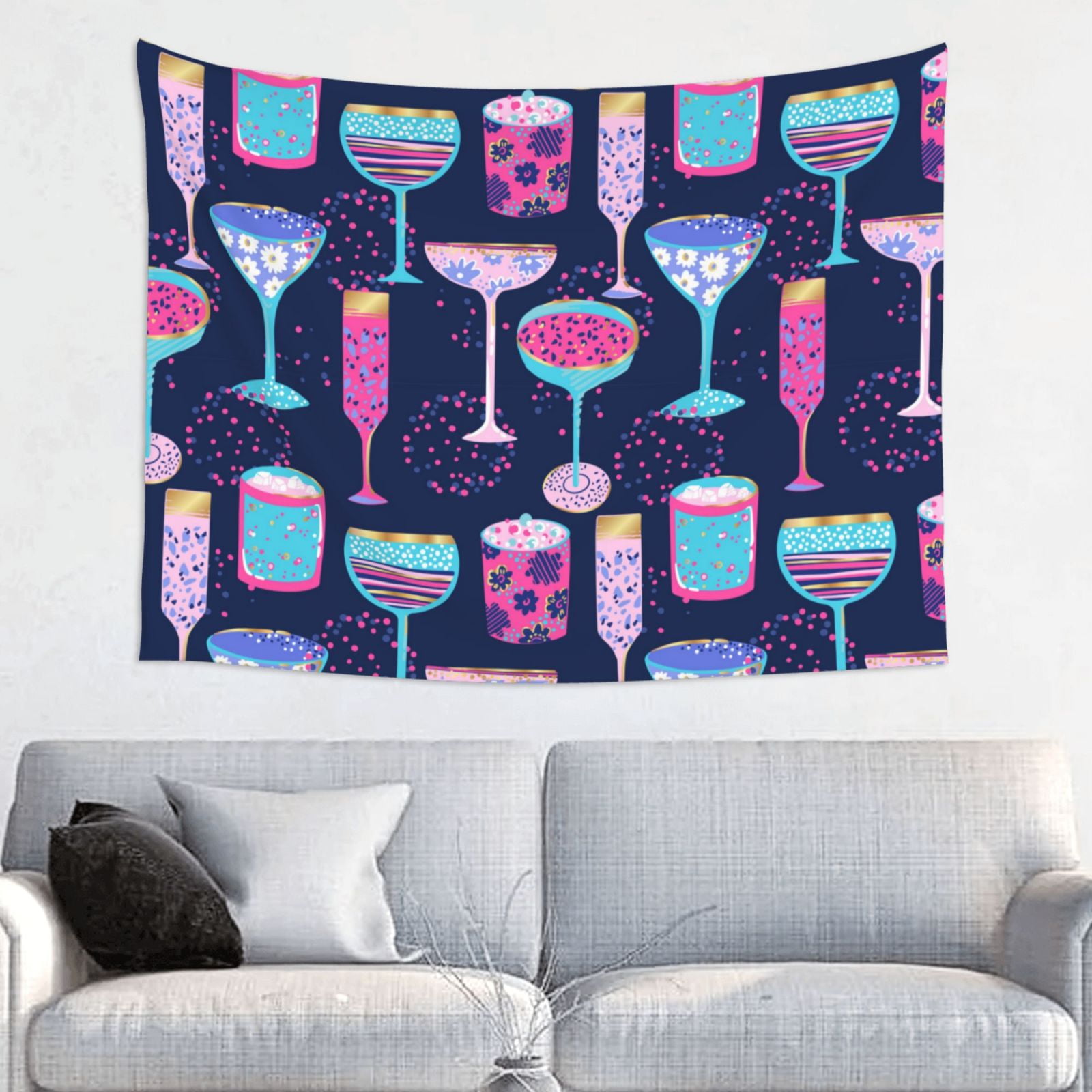 Bingfone Wine Glasses And Cocktails Tapestry Wall Hanging Decor for ...