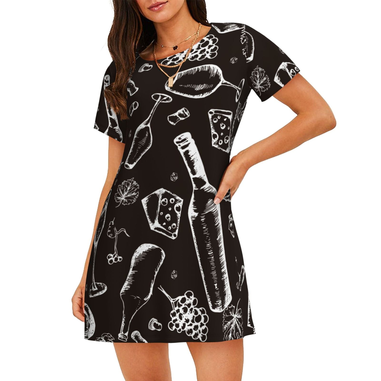 Bingfone Wine Seamless Nightgowns for Women Sleep Shirts Short Sleeve ...