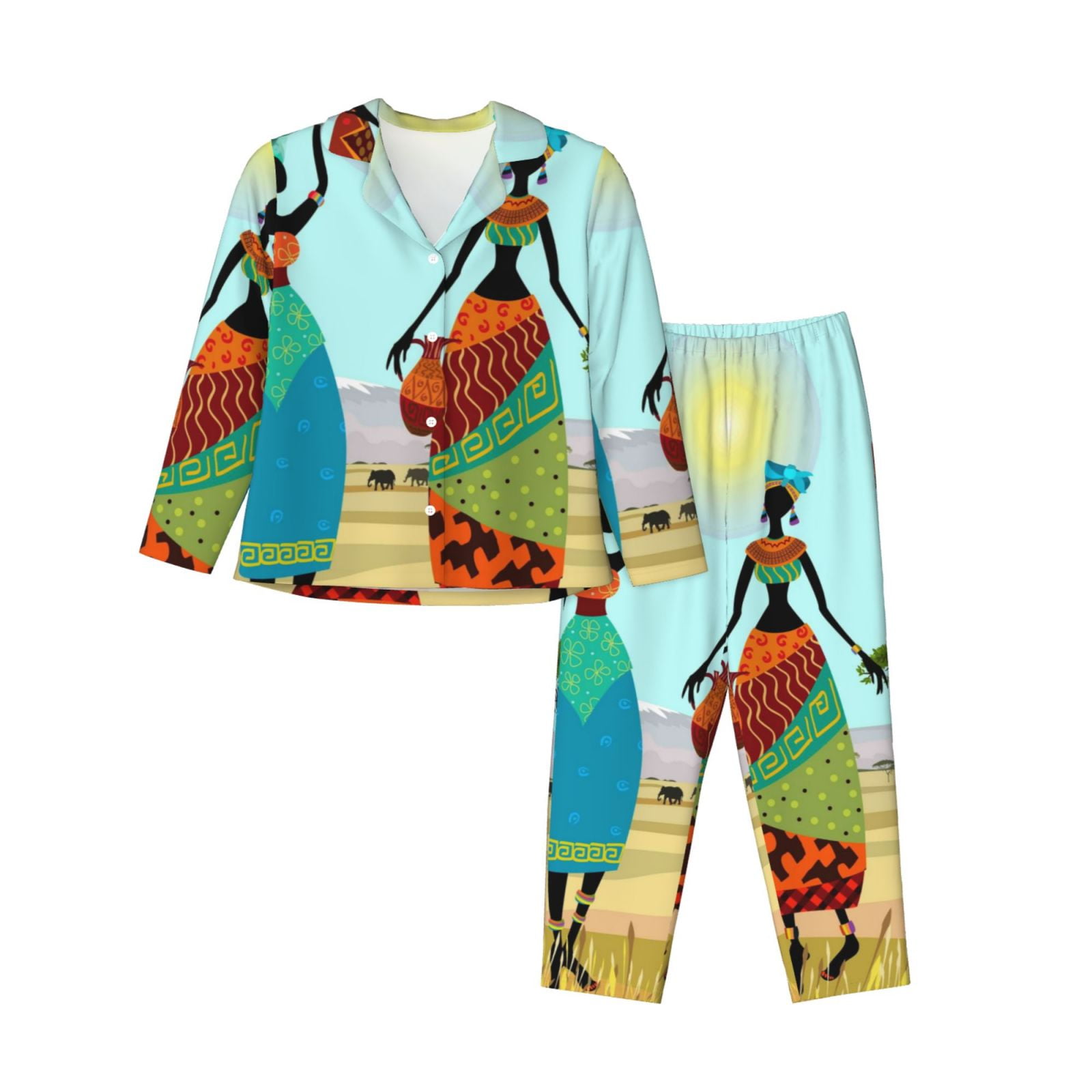 Bingfone Womens Pajama Sets African Women Print,Long Sleeve Loungewear ...