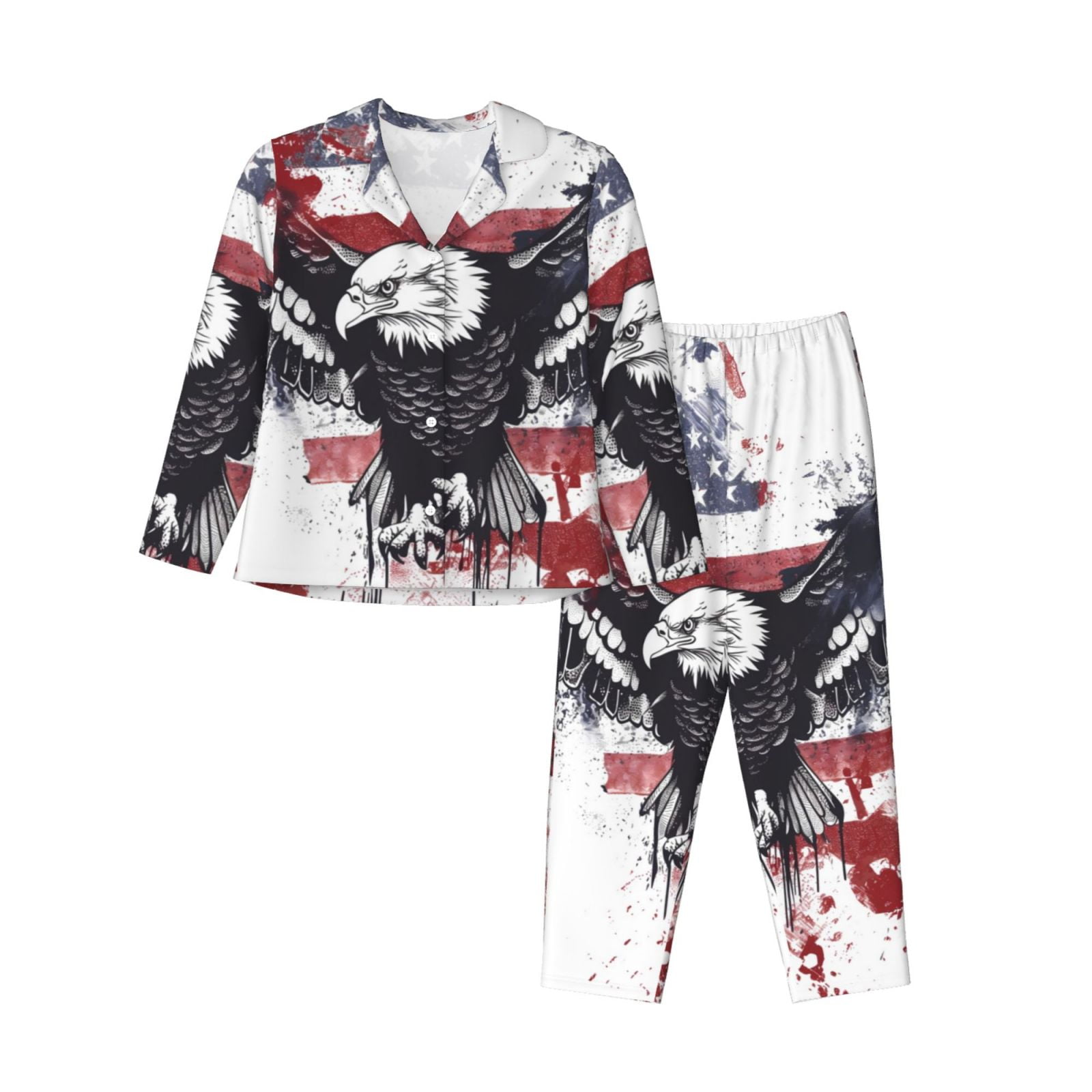 Bingfone Womens Pajama Sets American Flag Eagle Art Print,Long Sleeve ...